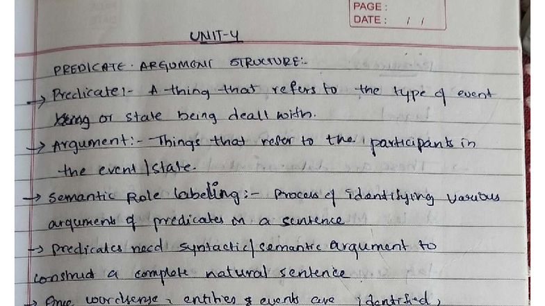 NLP Unit IV: Predicate Argument Structure & Semantic Role Labeling ...
