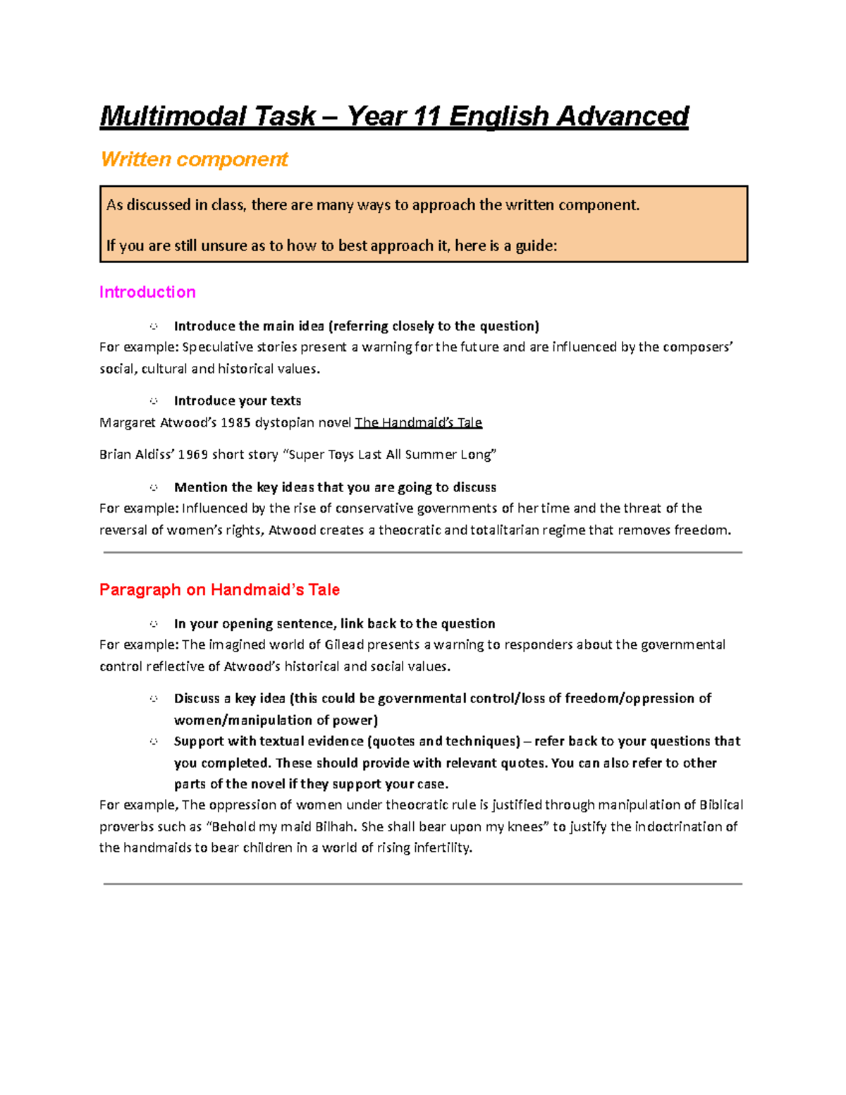 Multimodal Task Guide: Year 11 English Adv. Written Component - Studocu