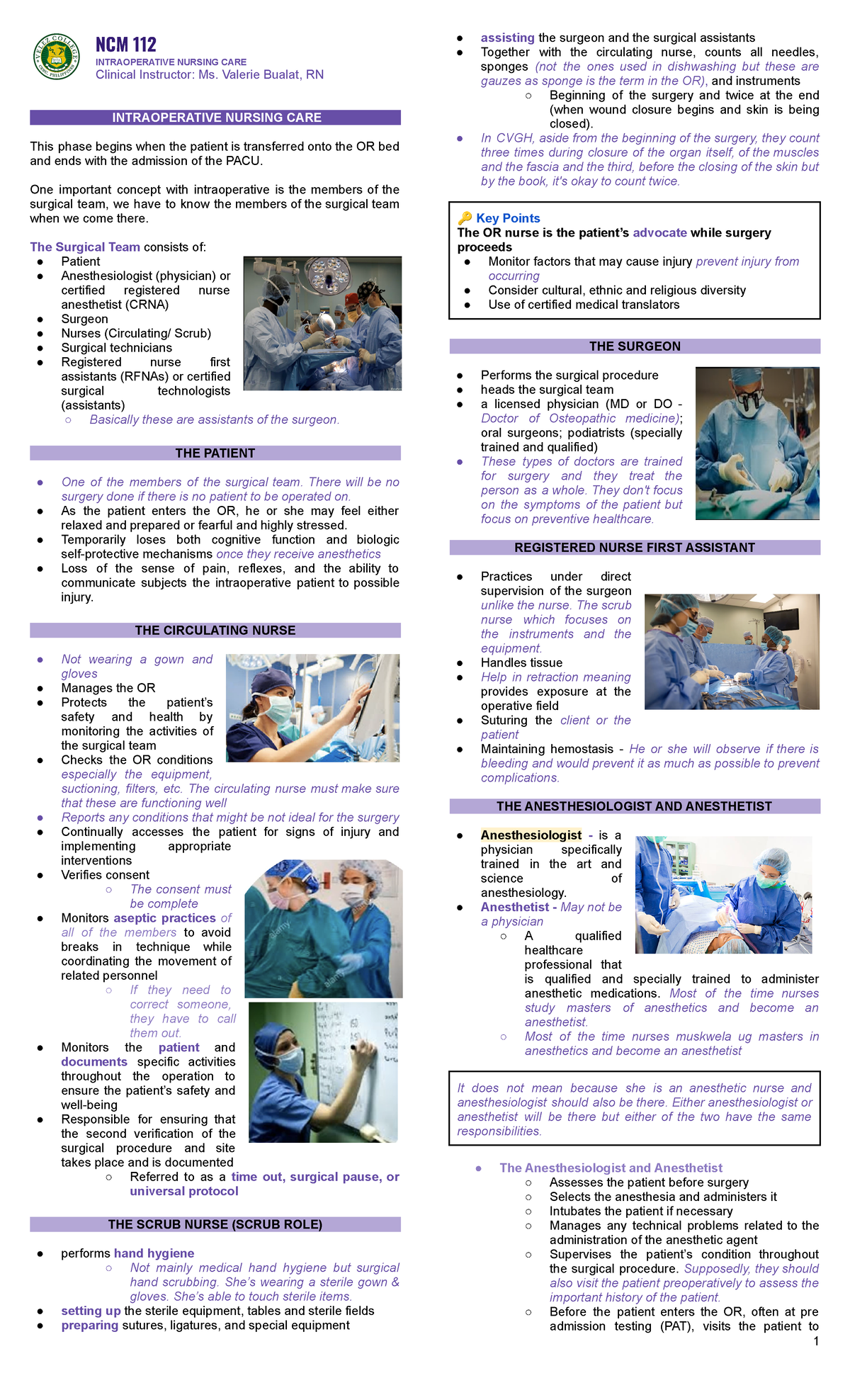 NCM 112 Intraoperative Nursing Care: Roles, Ethics & Anesthesia ...
