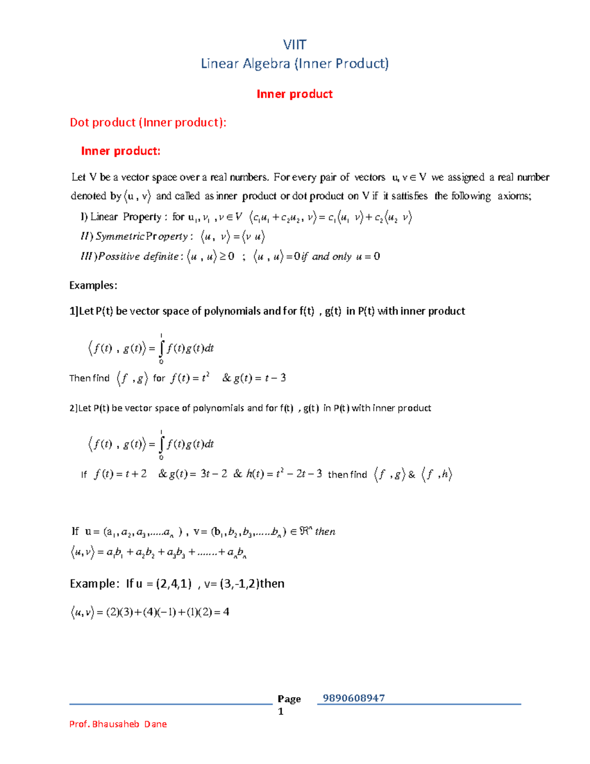 Linear Algebra (MATH101): Inner Product Spaces and Their Properties ...