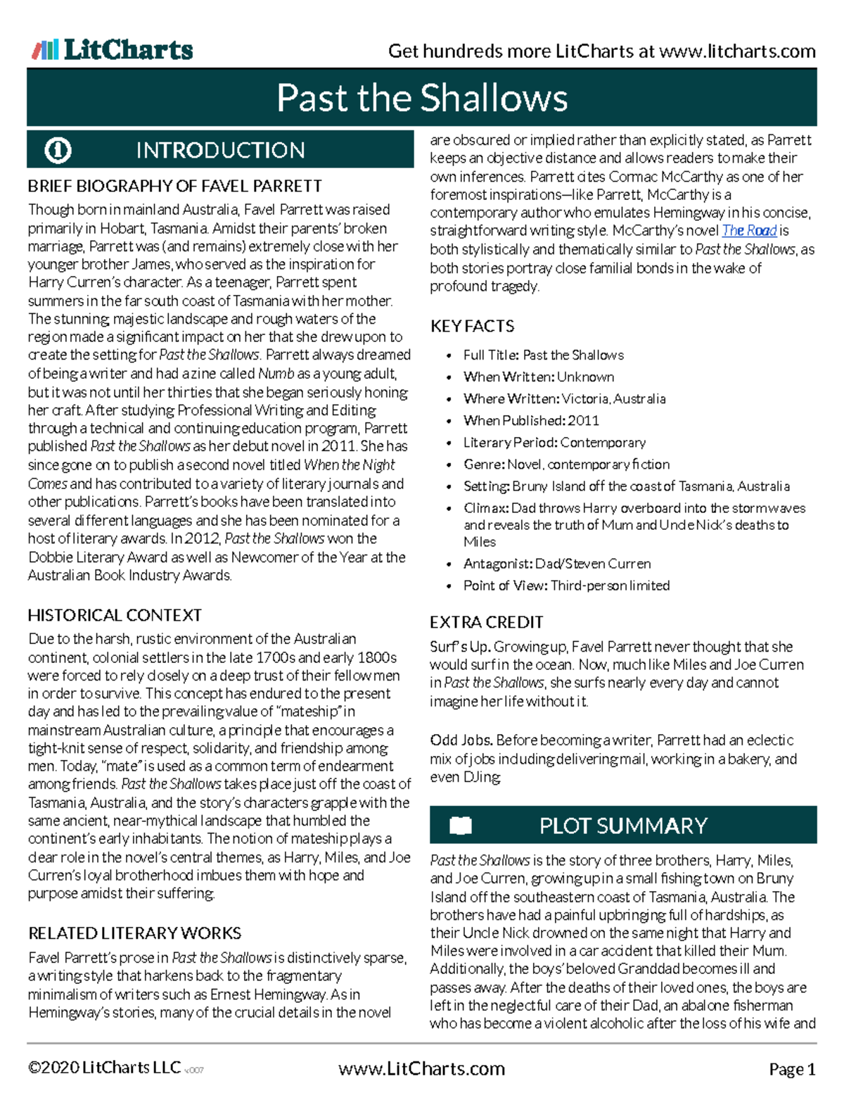 Past the Shallows Lit Chart: Key Insights and Analysis - Studocu