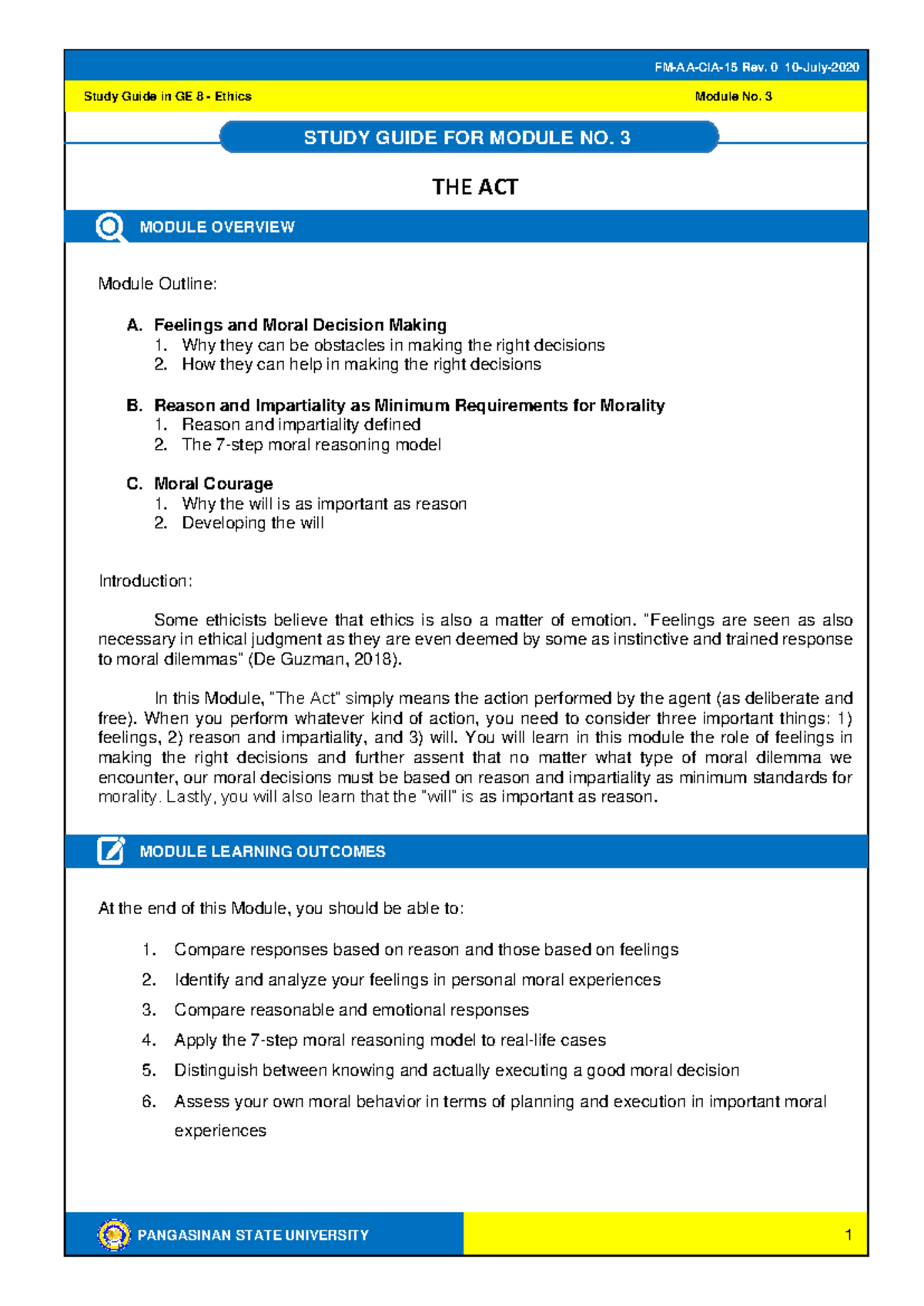 GE 8 - Ethics Study Guide: Module 3 - The Act and Moral Courage - Studocu