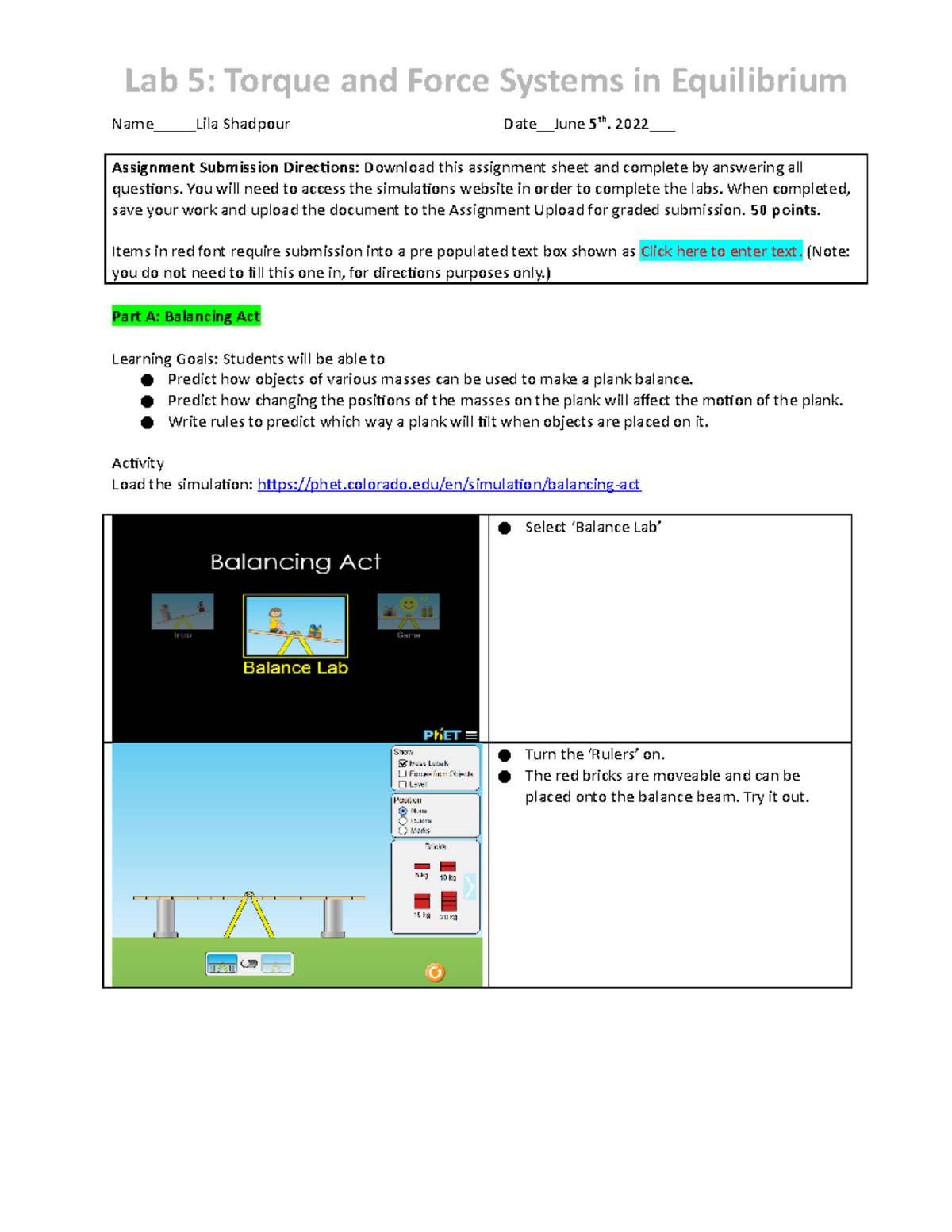 Lab 5 Activity Assignment Sheetl - Name_____Lila Shadpour Date__June ...