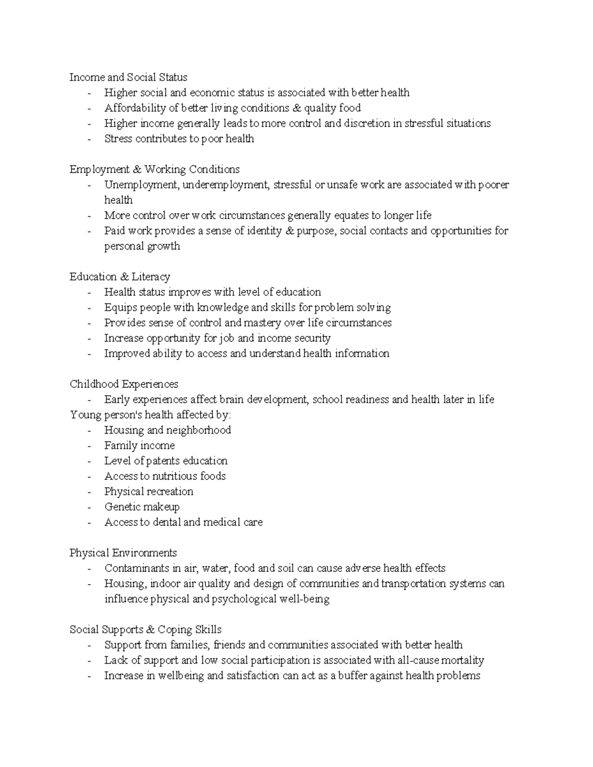 12 Determinants of Health: Income, Education, and Social Factors - Studocu