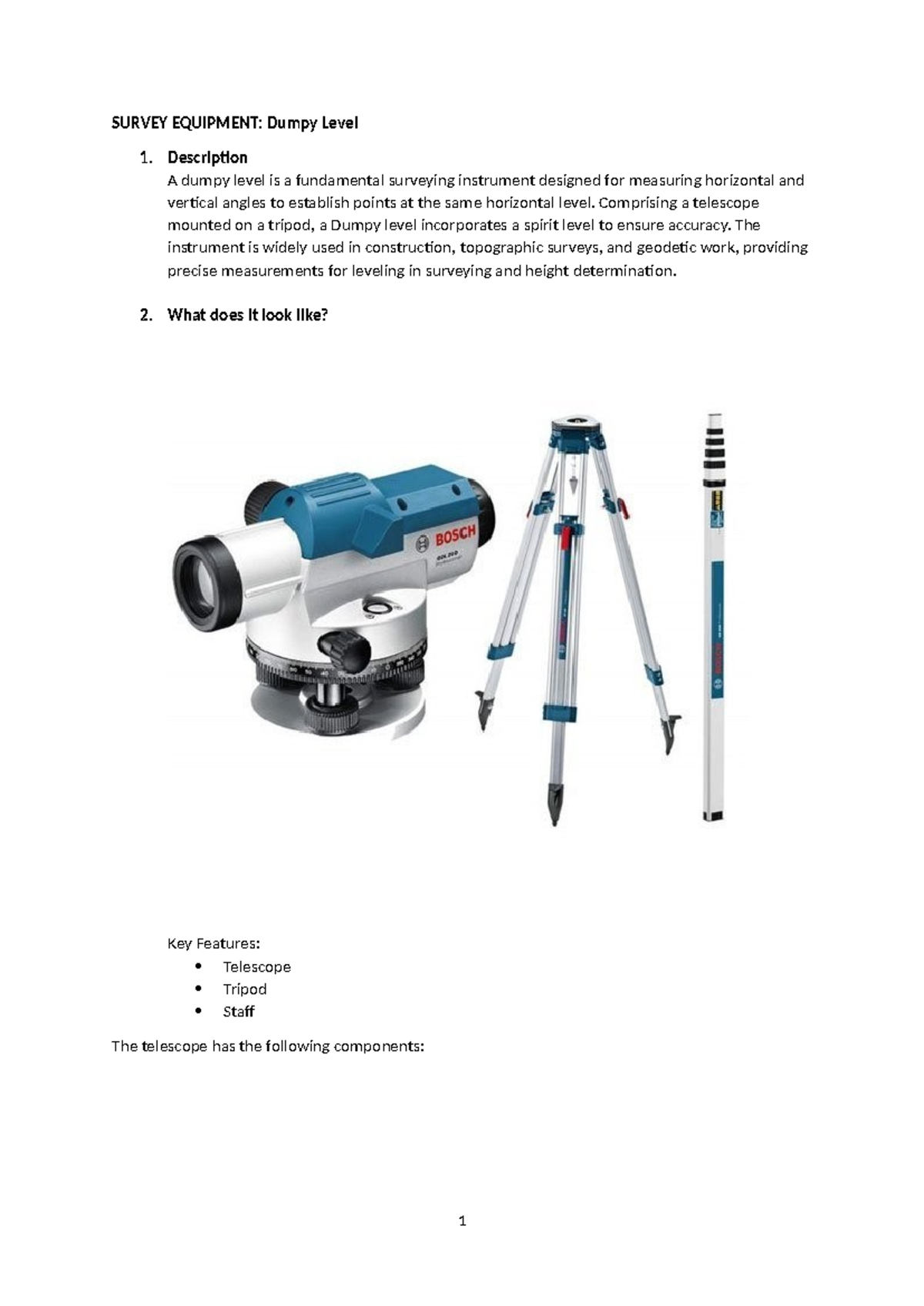 Dumpy Level Overview and Limitations in Surveying Equipment - Studocu