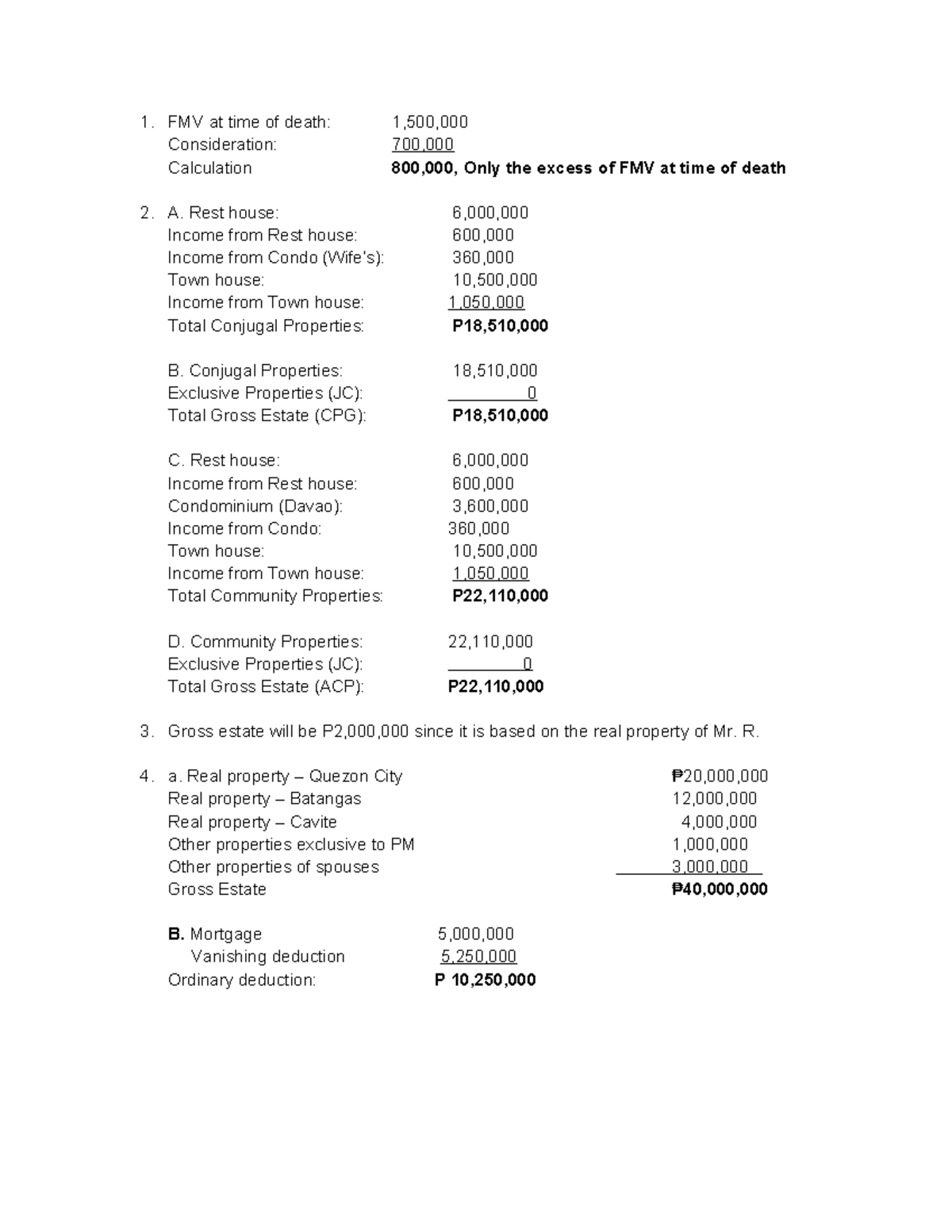 Estate Tax Calculation: FMV and Gross Estate Analysis - Studocu