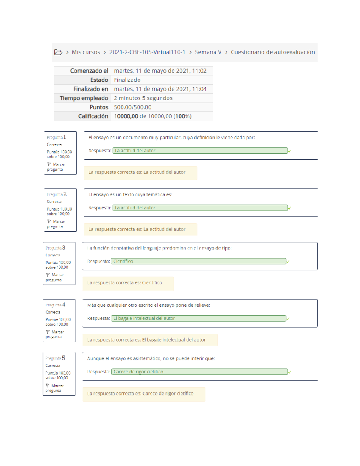 Autoevaluacion 5, semana numero 5 ejercicio autoevaluacion - Español II ...