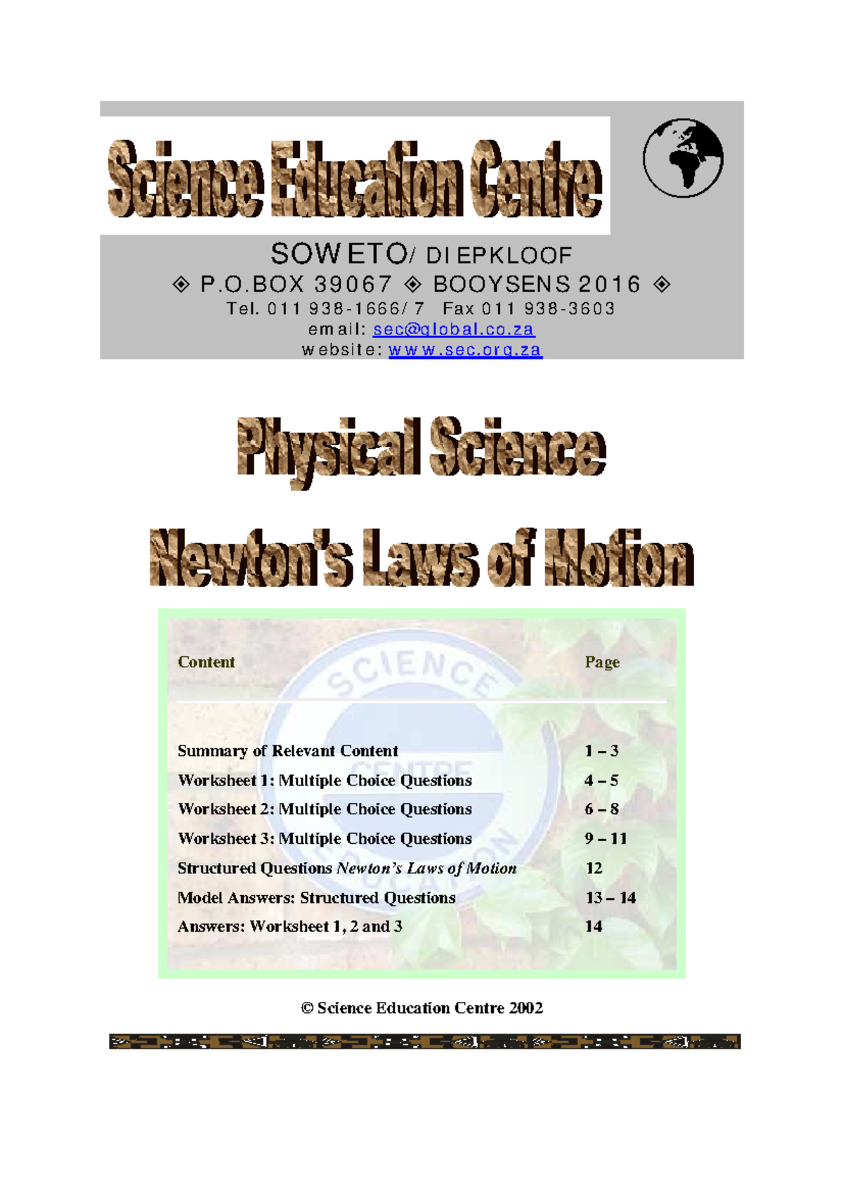 Newtons Laws of Motion - Grade 12 Memos & Worksheets - Studocu