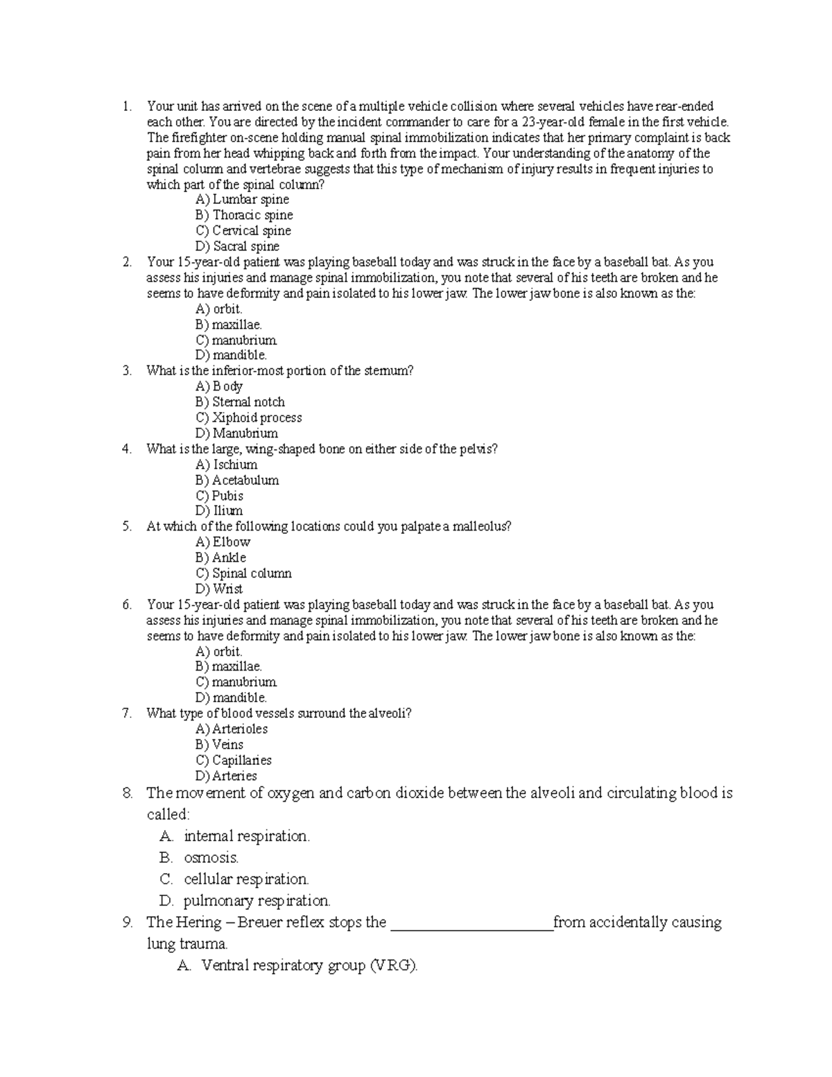 Anatomy Questions Revision for Emergency Medical Course (EMC 101) - Studocu