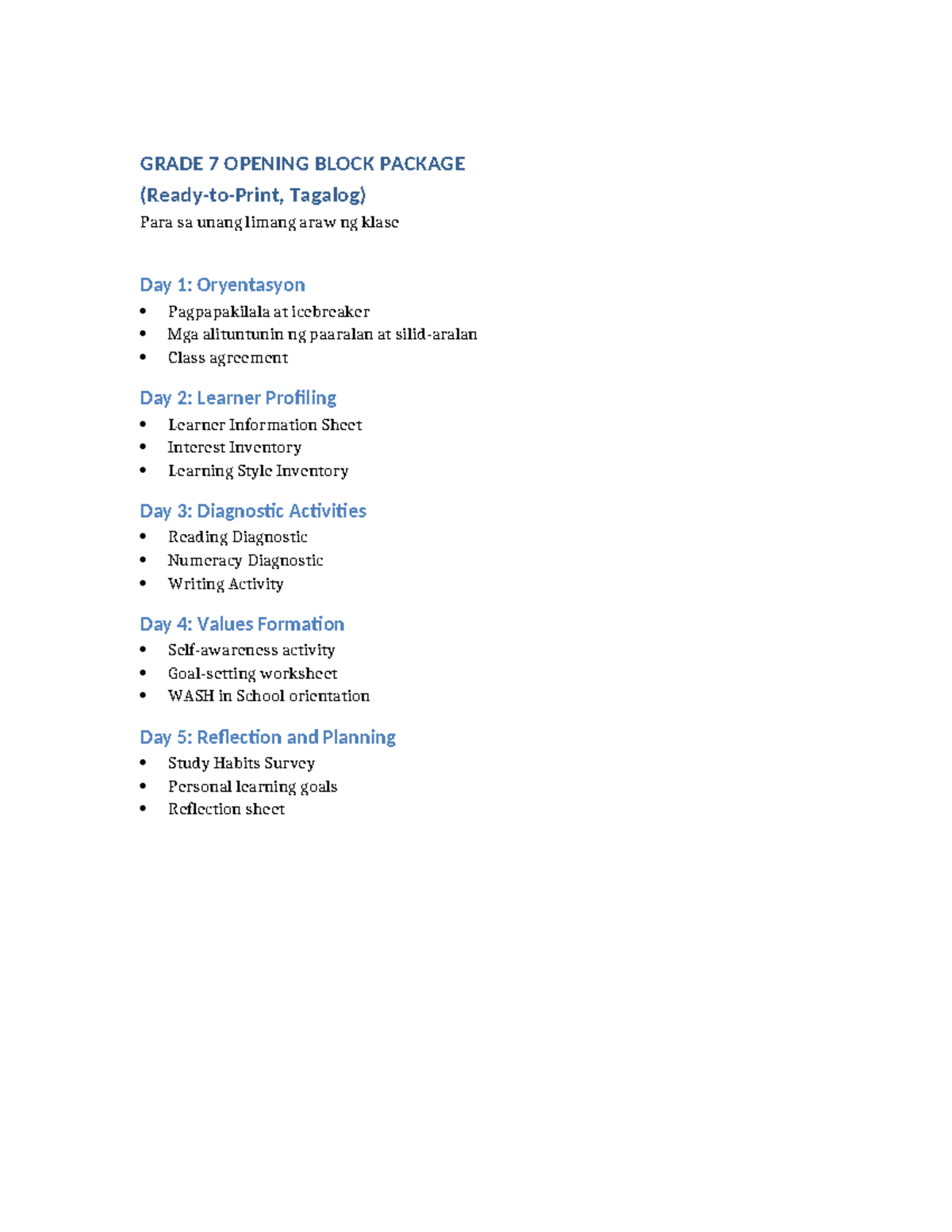Grade 7 Opening Block Package - GRADE 7 OPENING BLOCK PACKAGE (Ready-to ...