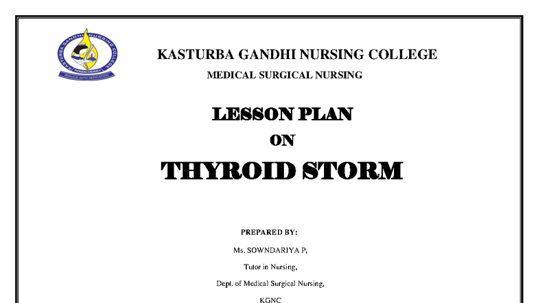 KASTURBA GANDHI NURSING COLLEGE M.Sc. Nursing Lesson Plan on Thyroid ...