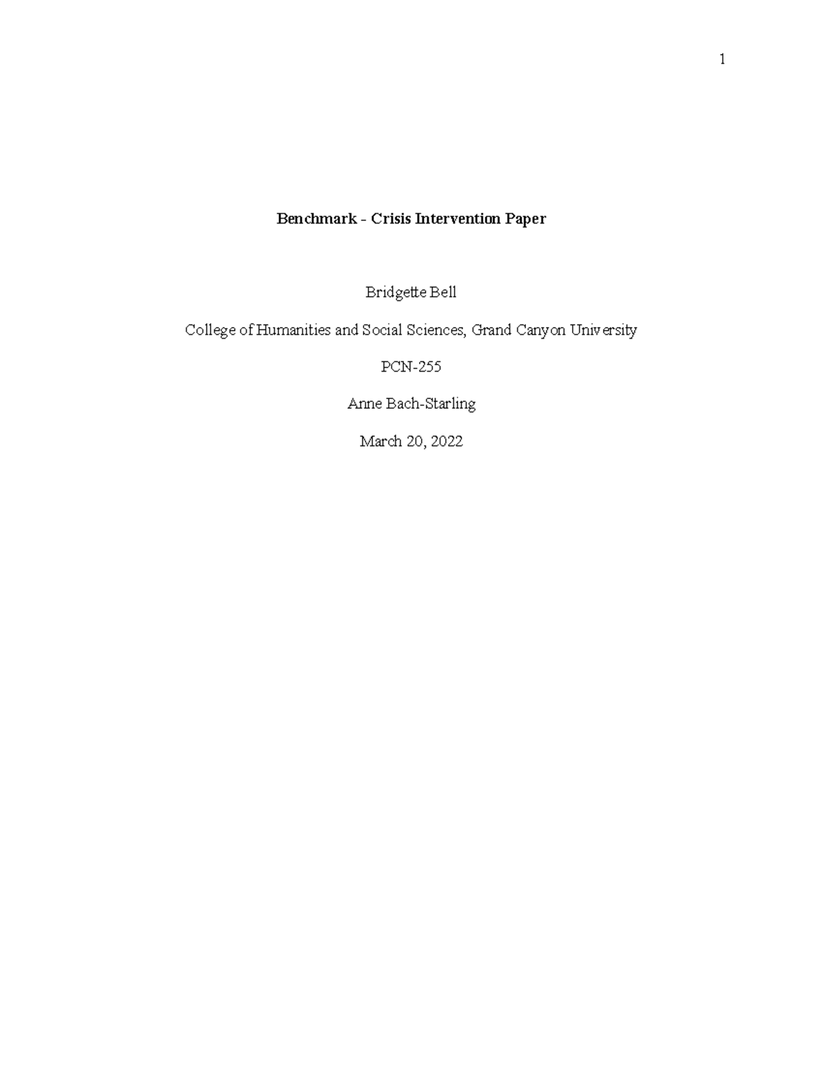 PCN- Benchmark Crisis Intervention Analysis and Recommendations - Studocu