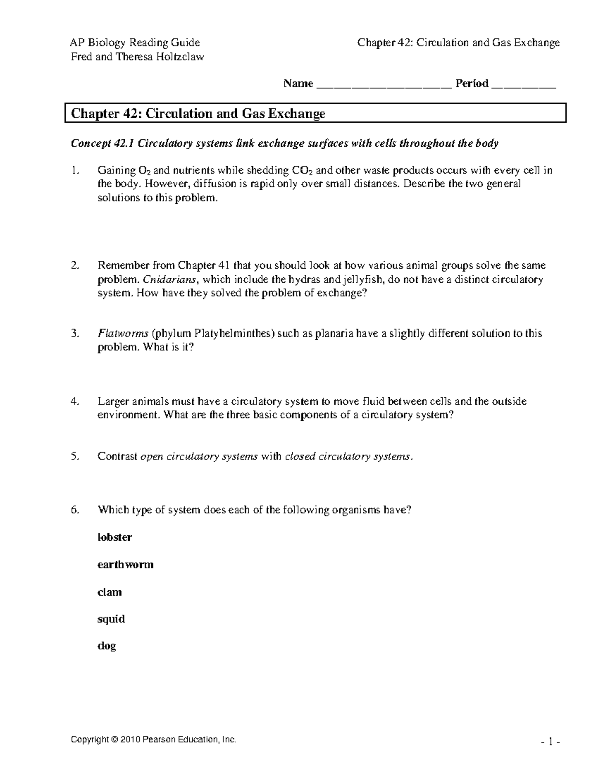 AP Biology Ch 42 Circulation and Gas Exchange Reading Guide Q - Studocu