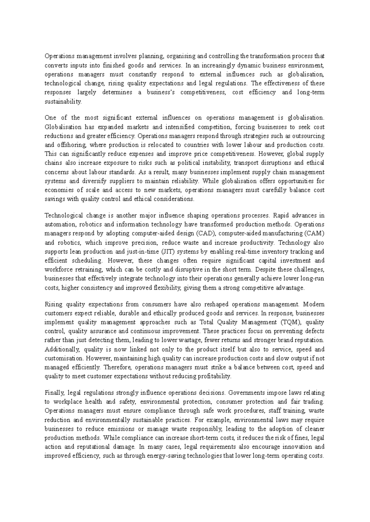 HSC Business Operations: Managing Globalisation, Technology & Quality ...