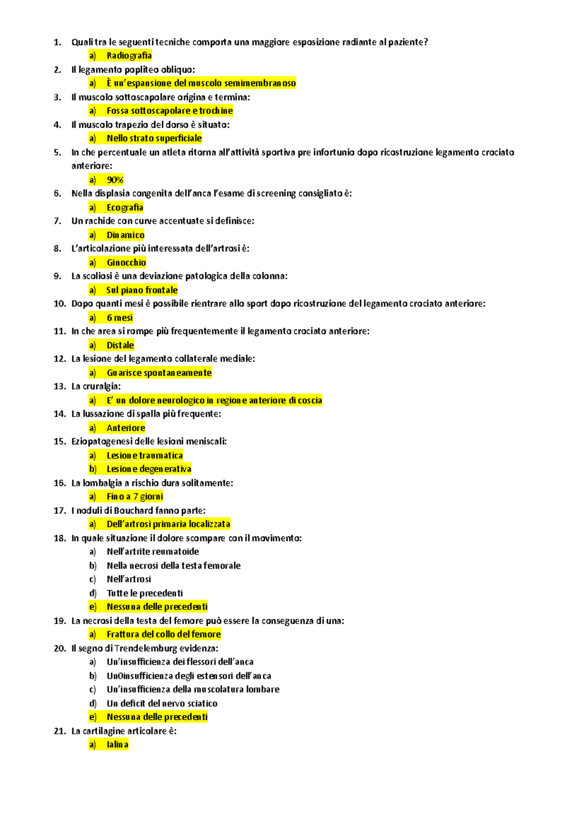 Domande di Chinesiologia: Tecniche e Patologie Muscoloscheletriche ...