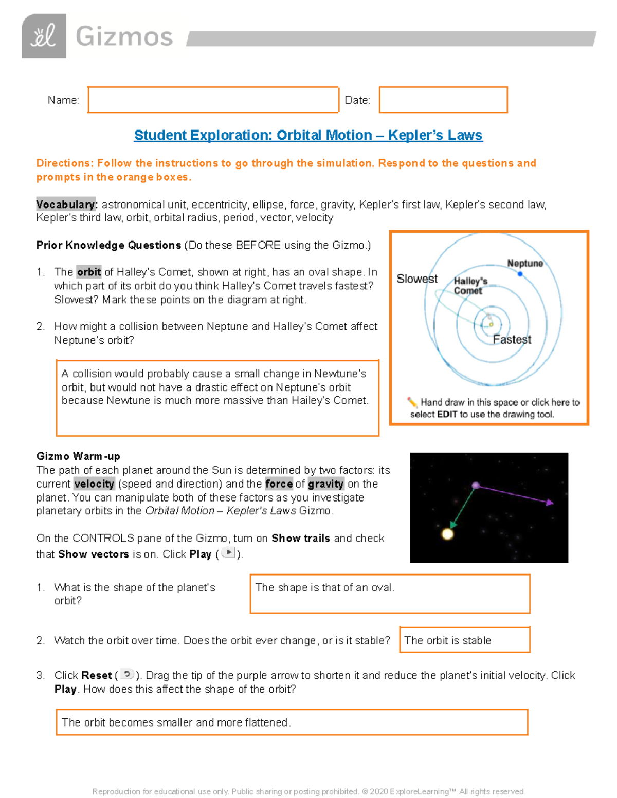 Orbital Motion SE - Name: Date: Student Exploration: Orbital Motion ...