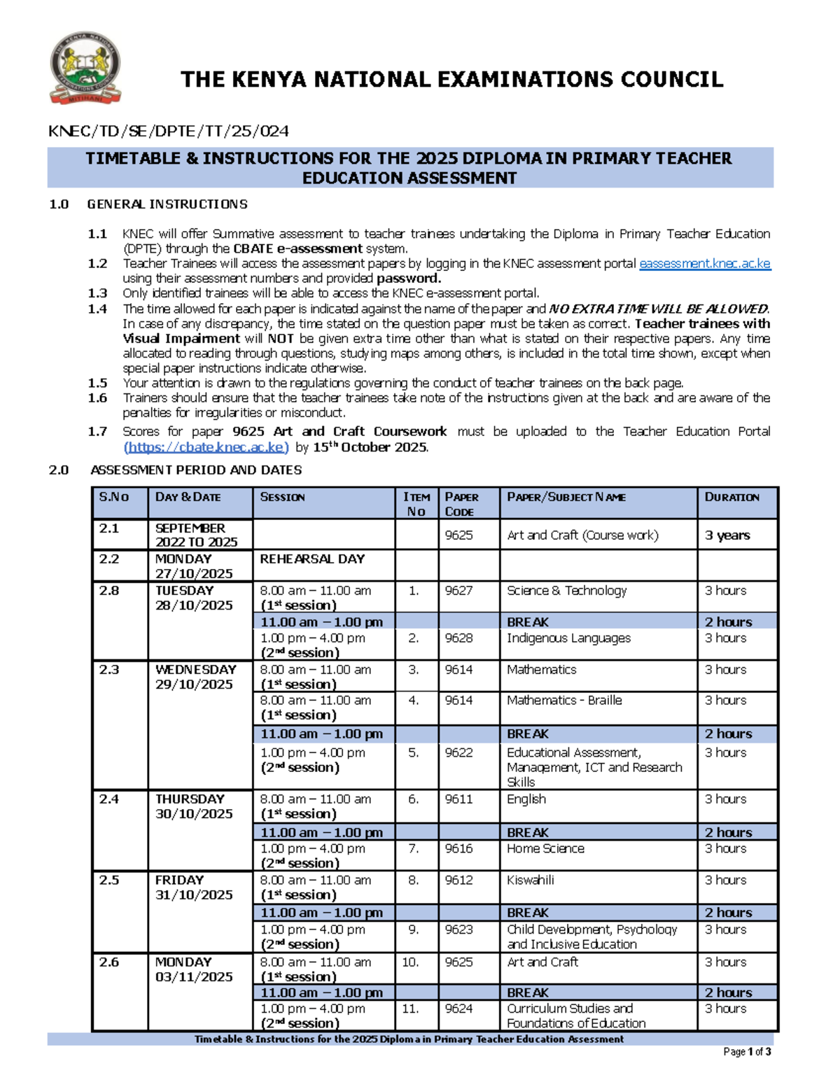 2025 DPTE Summative Assessment Timetable Instructions - Studocu