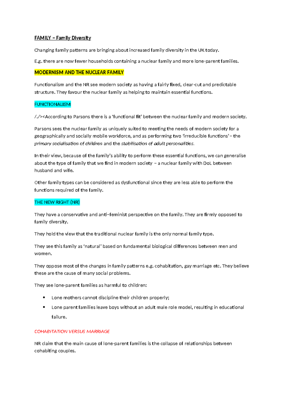 Family Diversity Notes for Biology (FAMILY 101) - Key Concepts and ...