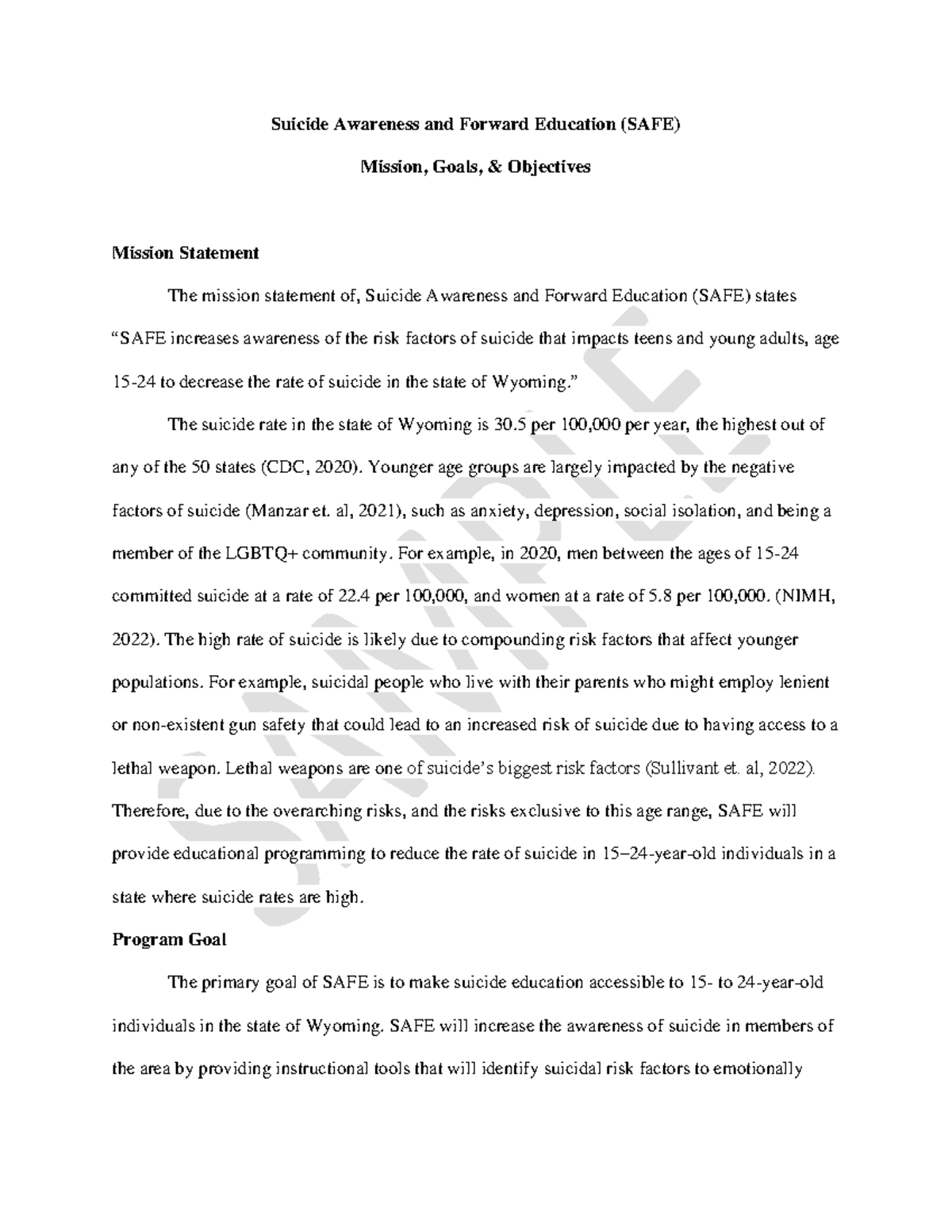 SAFE Program: Mission, Goals, and Objectives for Suicide Awareness ...