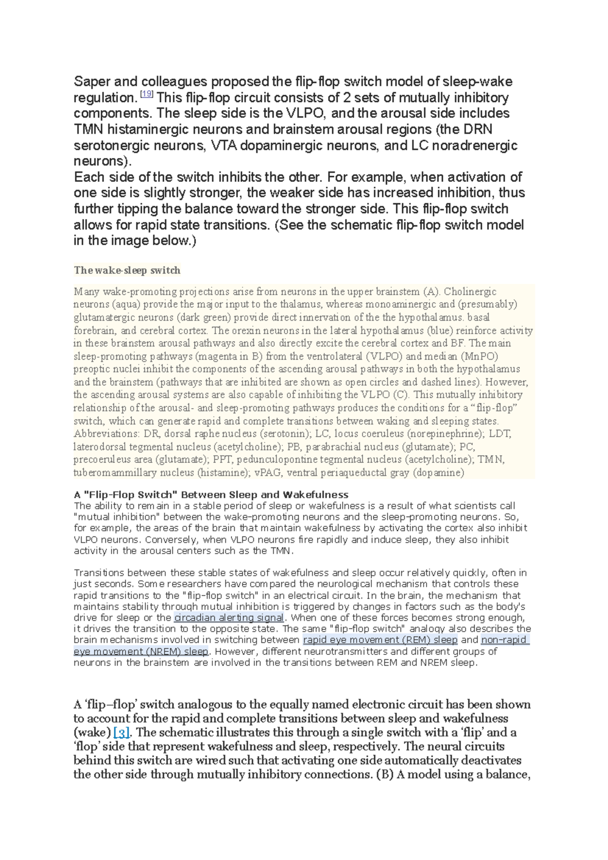 Flipflop system of wakesleep - Saper and colleagues proposed the flip ...