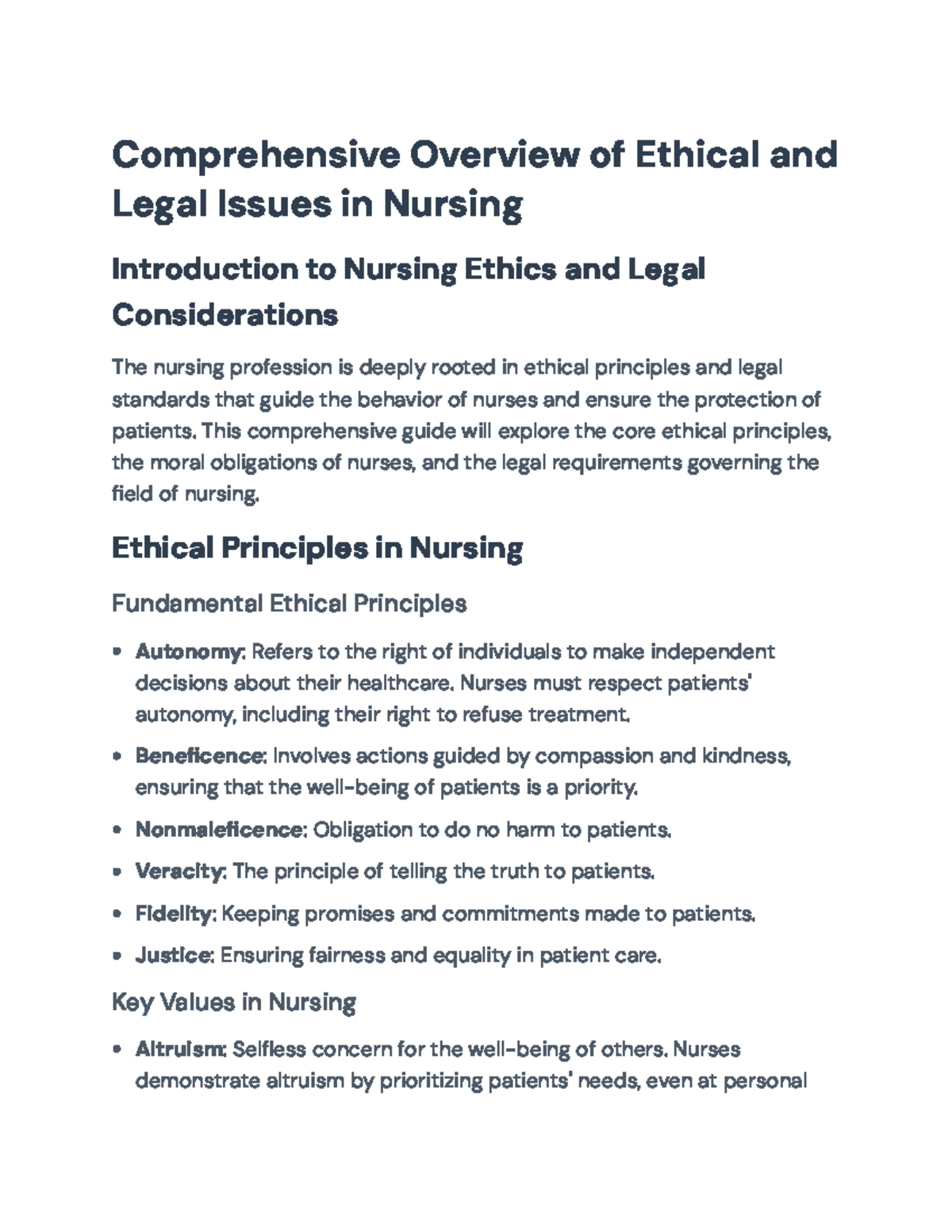 Comprehensive Overview of Ethical and Legal Issues in Nursing (NURS 101 ...