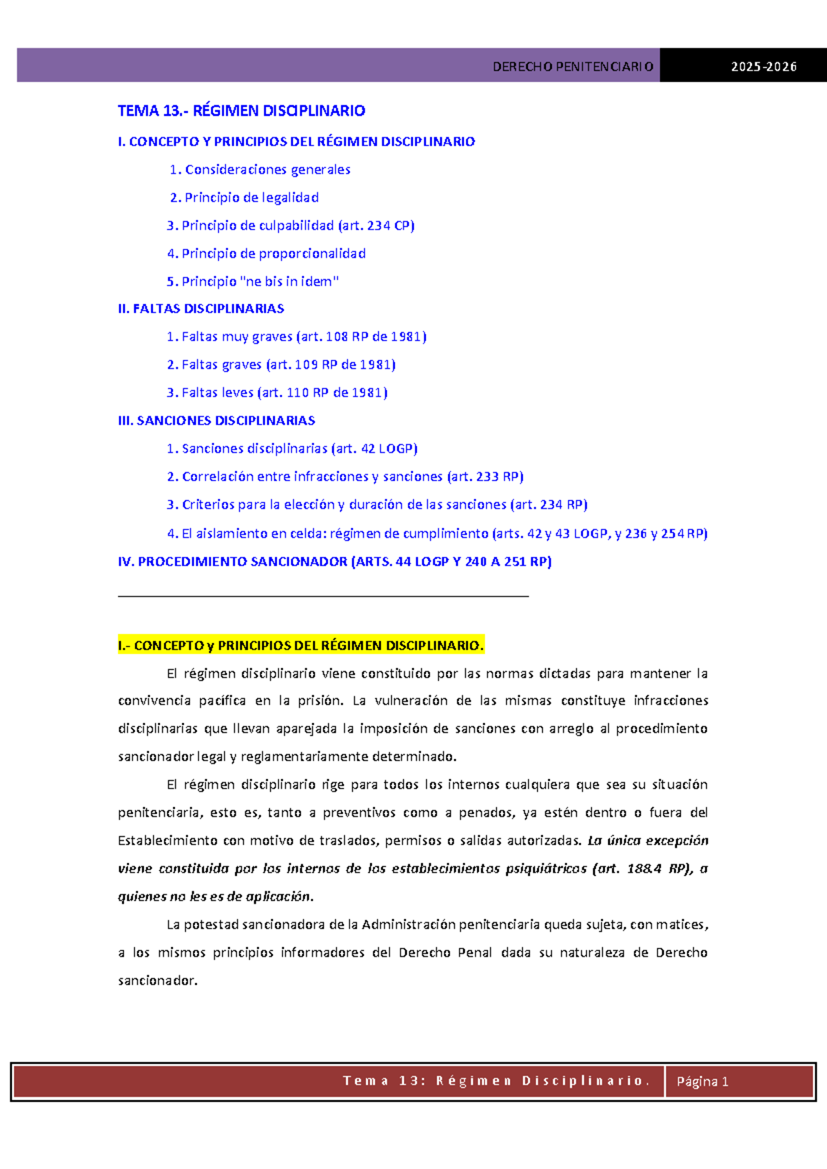 DERECHO PENITENCIARIO: Régimen Disciplinario y Sanciones (TEMA 13 ...