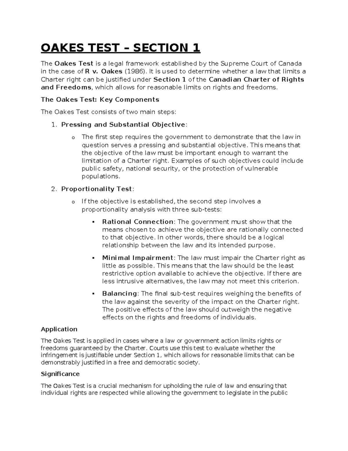 Oakes Test Overview: Legal Framework & Key Components - Studocu