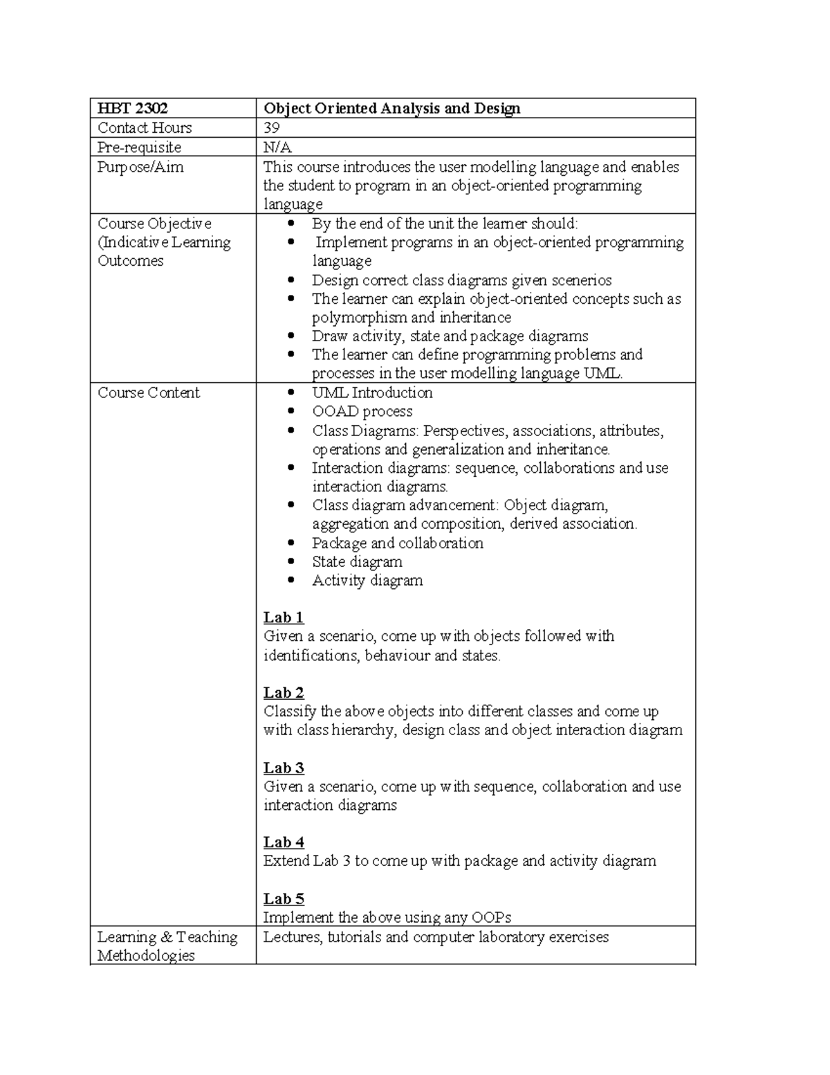BIT 2107 OOAD Course Outline and Practice Materials - Studocu