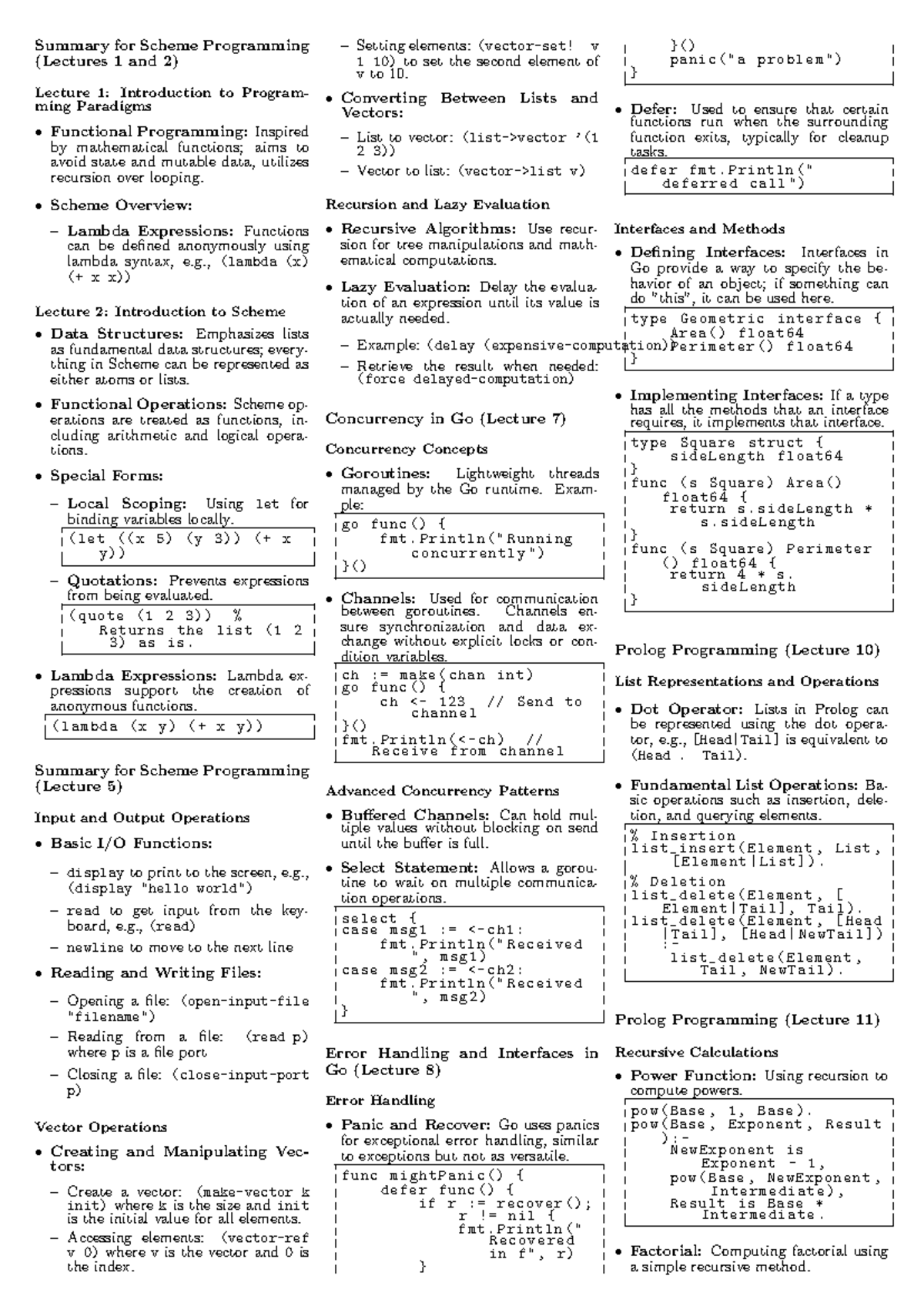 Scheme Programming Summary Cheat Sheet (Lectures 1-2, 5) - Studocu
