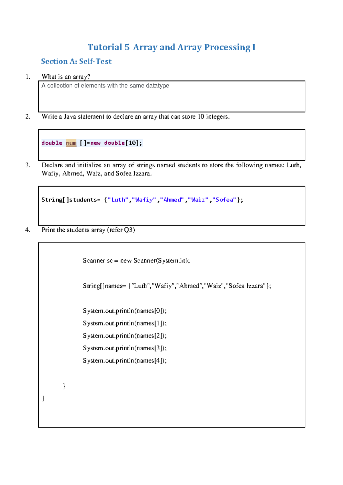 TK1114- Tutorial 5 (Array & Array Processing) - Tutorial 5 Array and Array Processing I Section ...