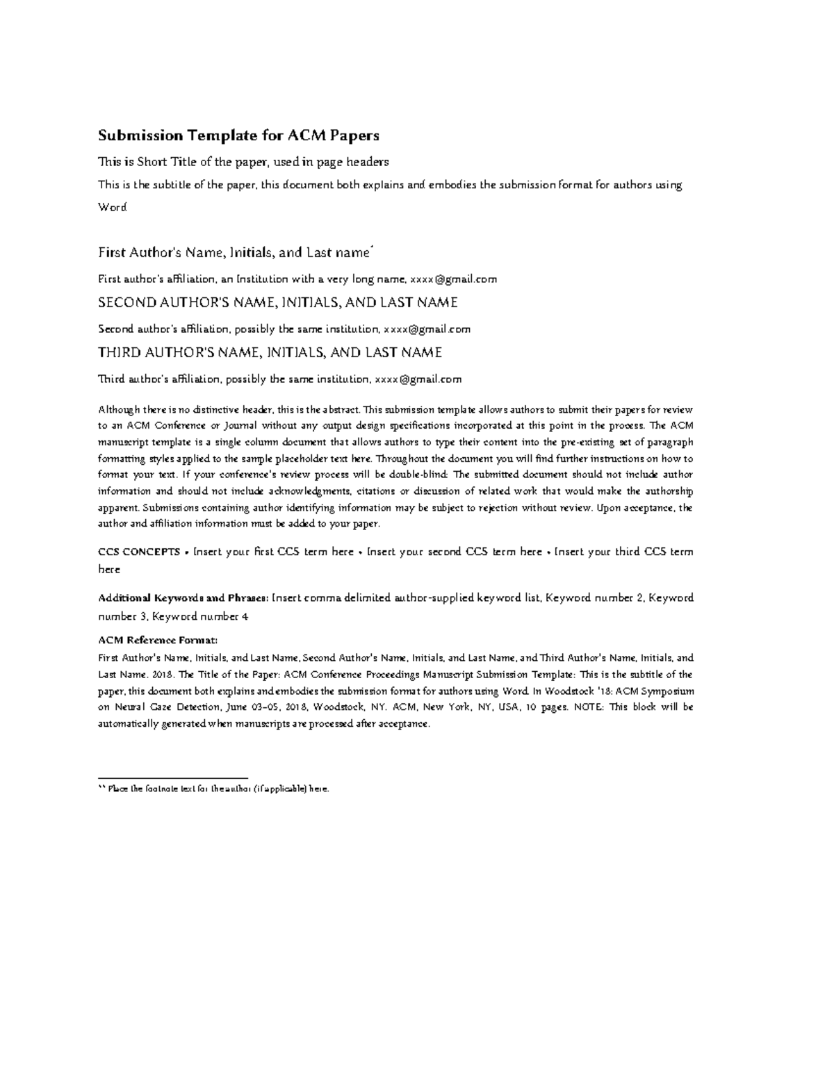 ACM Submission Template for Manuscripts: Guidelines & Format - Studocu