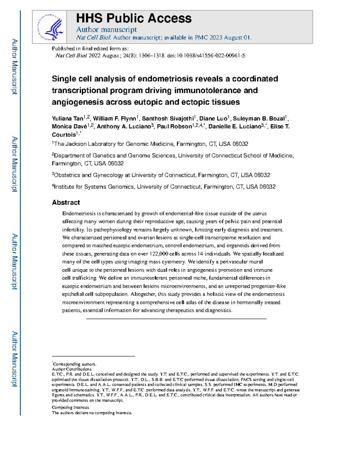 Single Cell Analysis of Endometriosis: Transcriptional Insights (Nat Cell Biol) - Studocu