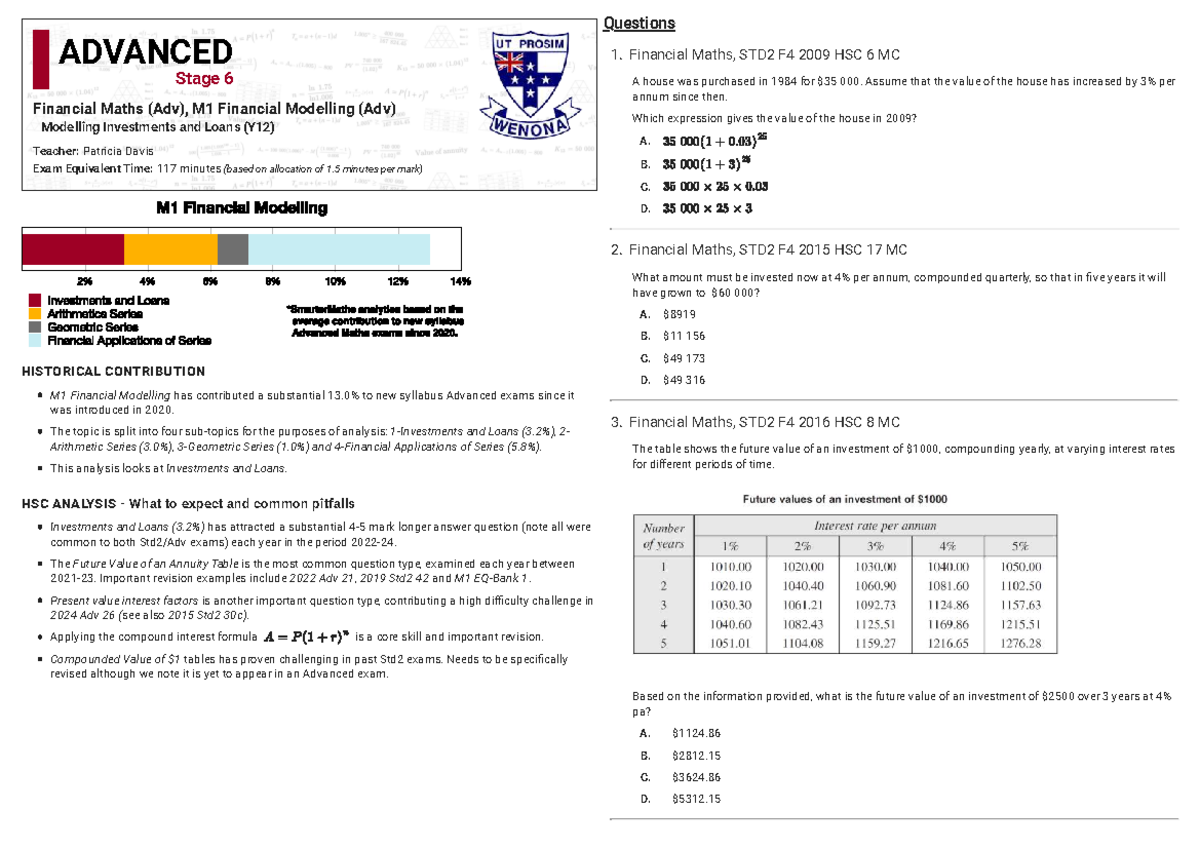 Advanced Financial Maths Practice Questions - STD2 F4 & M1 - Studocu