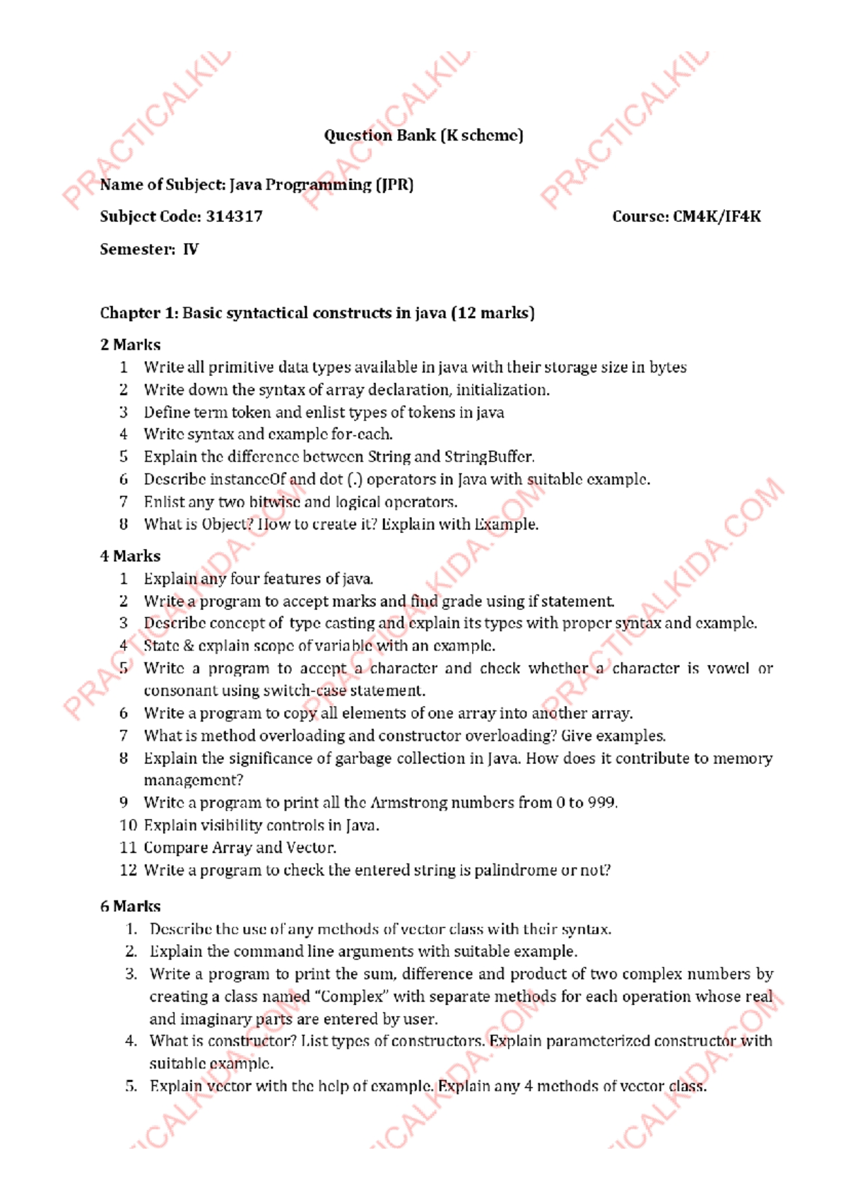 Java Programming (JPR) IMP Question Bank for Semester IV - Studocu