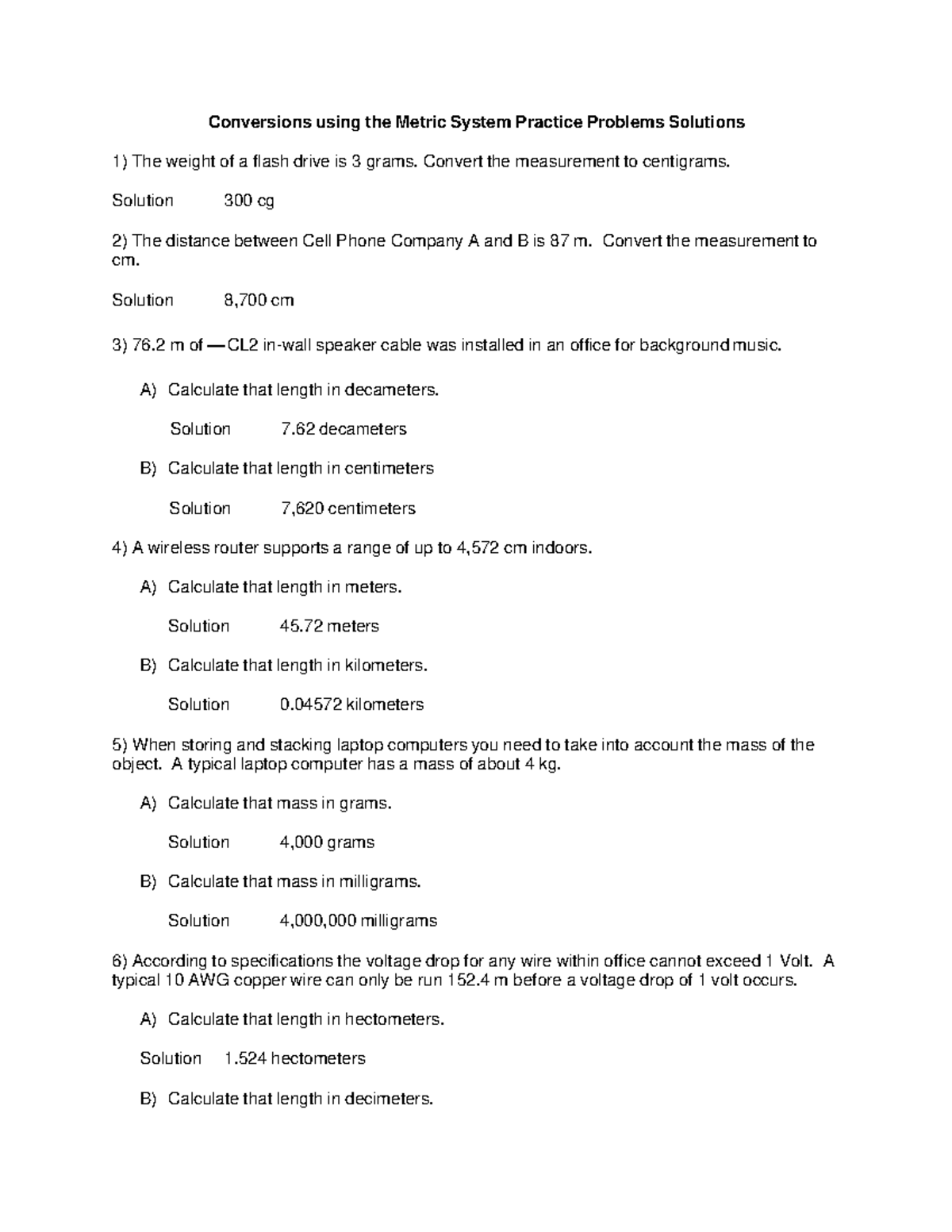 M4 L2 Metric System Conversions Practice Problems Solutions - Studocu