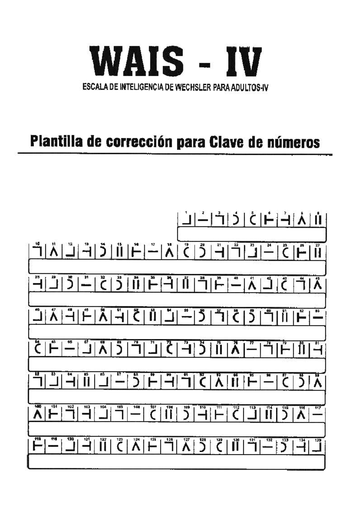 Plantilla de Corrección para WAIS IV Números Clave 001 - Studocu
