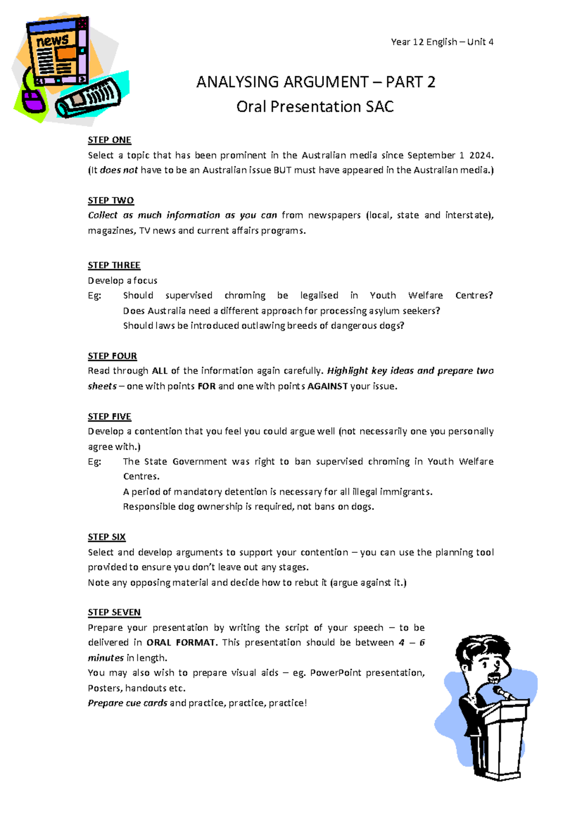 Year 12 English Unit 4 Oral Presentation SAC Guide 2025 - Studocu