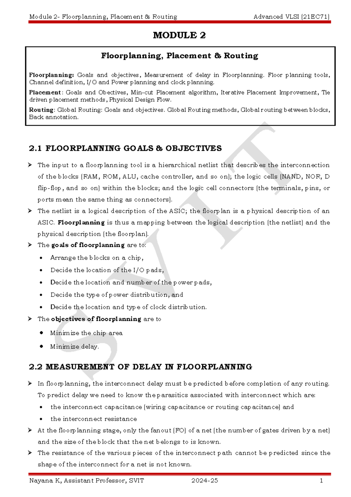 Module 2: Advanced VLSI Floorplanning, Placement & Routing (21EC71 ...