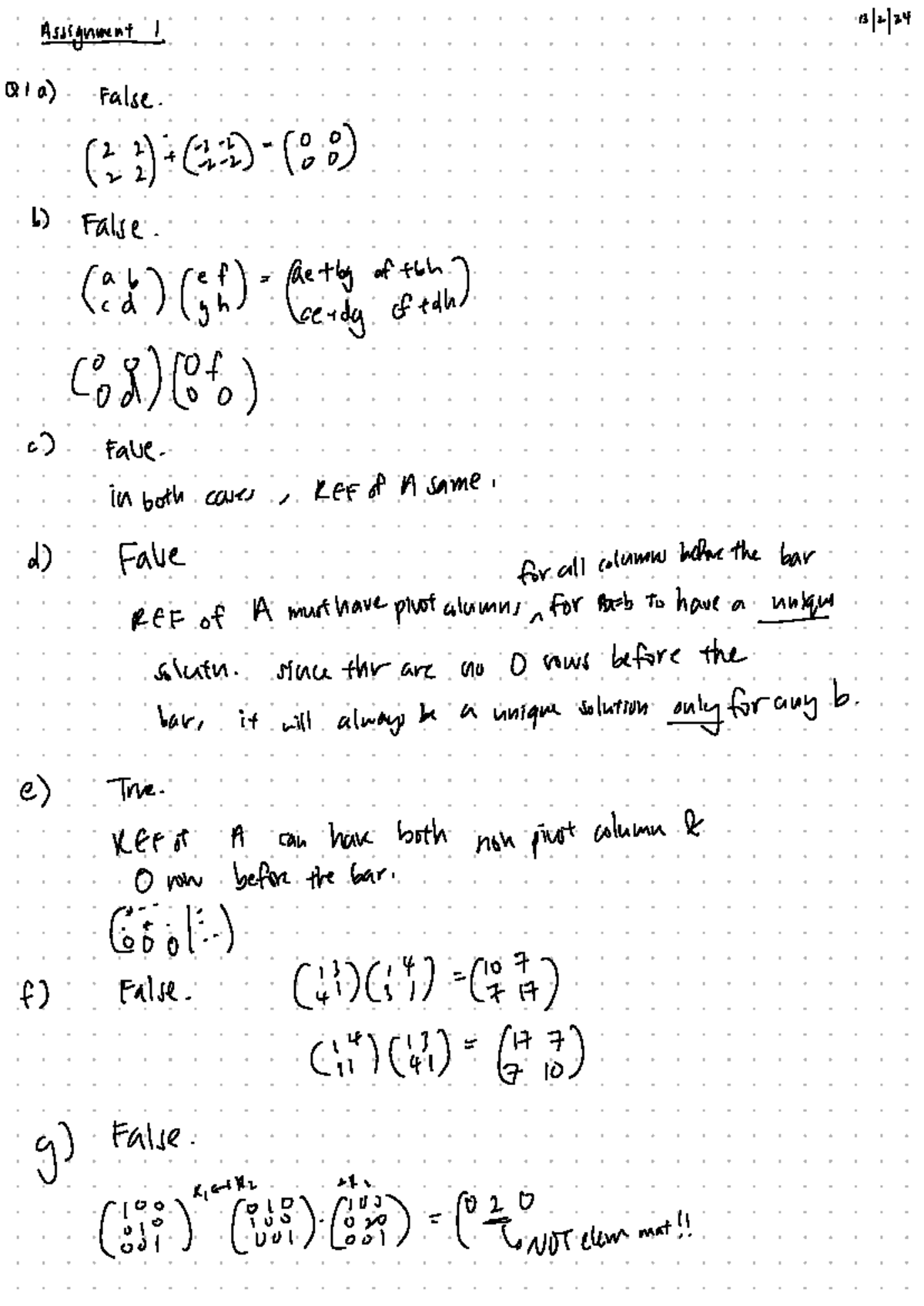 1522 Assignment 1: Matrix Inverses and Row Operations Analysis - Studocu