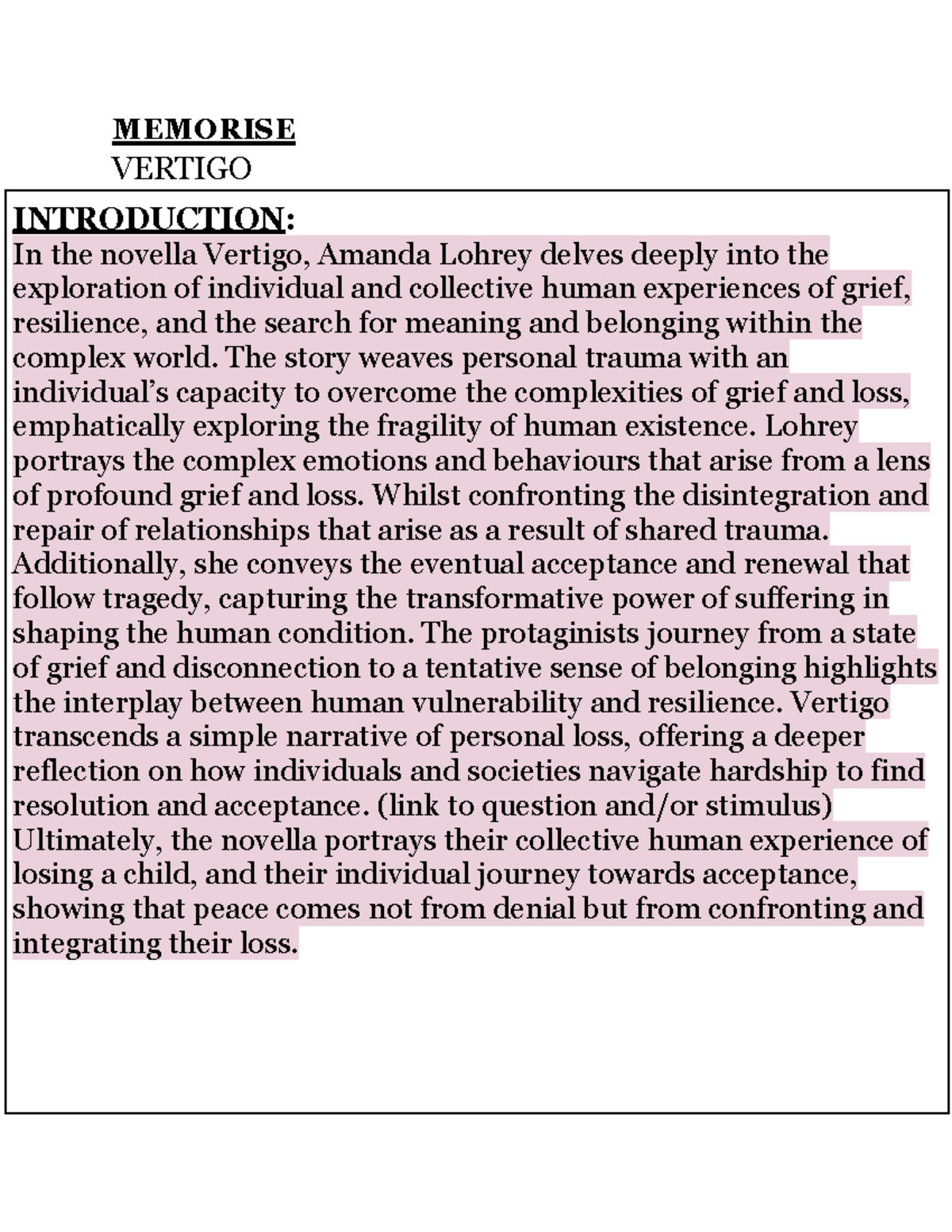 MEMORISE VERTIGO: EXPLORING GRIEF AND RESILIENCE IN AMANDA LOHREY'S ...