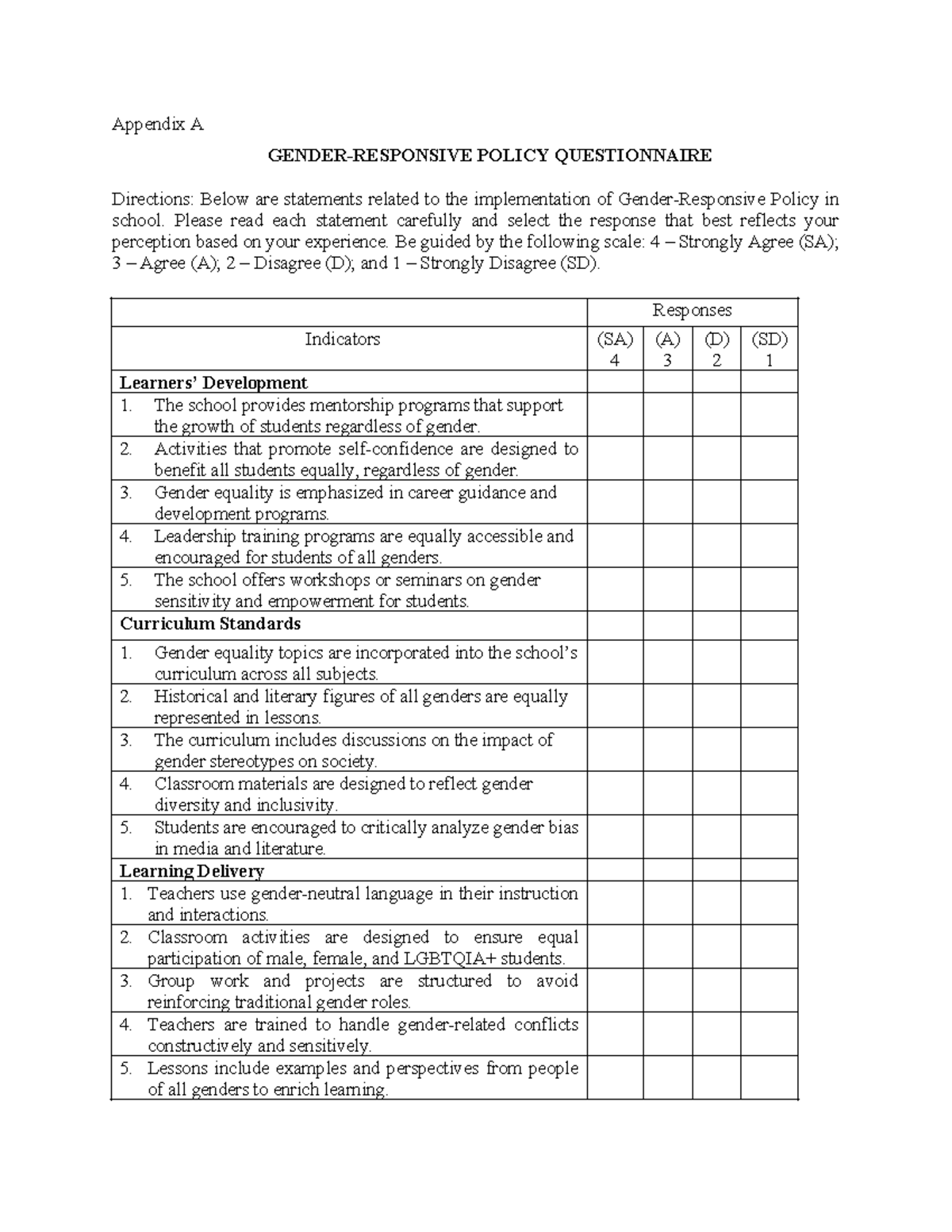 Gender-Responsive Policy Questionnaire & Interview Guide Sample - Studocu
