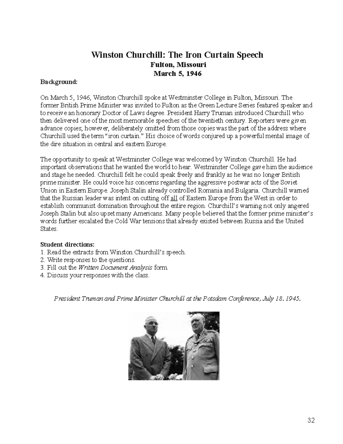 Winston Churchill: The Iron Curtain Speech Analysis - March 5, 1946 ...