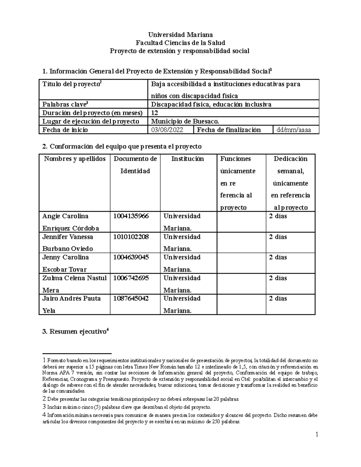 Esquema DEL Proyecto (4)-1 - Facultad Ciencias de la Salud Proyecto de extensión y ...
