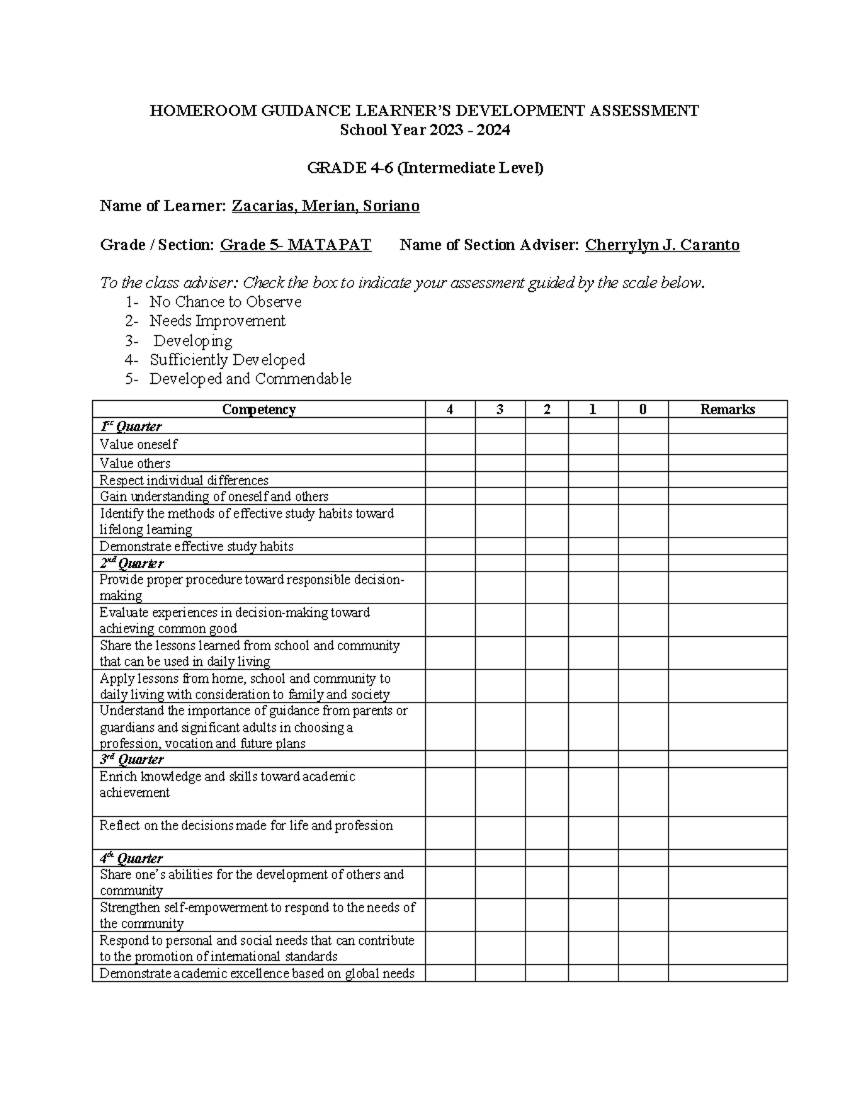 HG Learners Development Assessment 2 1 - HOMEROOM GUIDANCE LEARNER’S ...