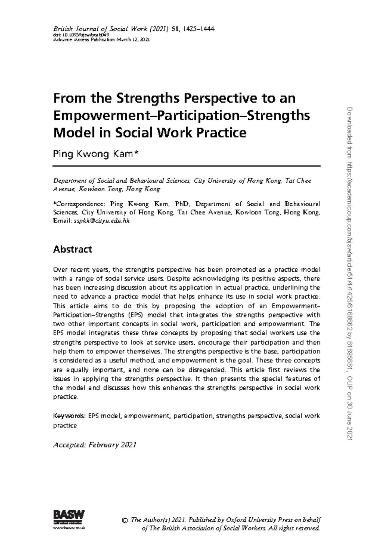 Empowerment-Participation-Strengths (EPS) Model in Social Work Practice ...