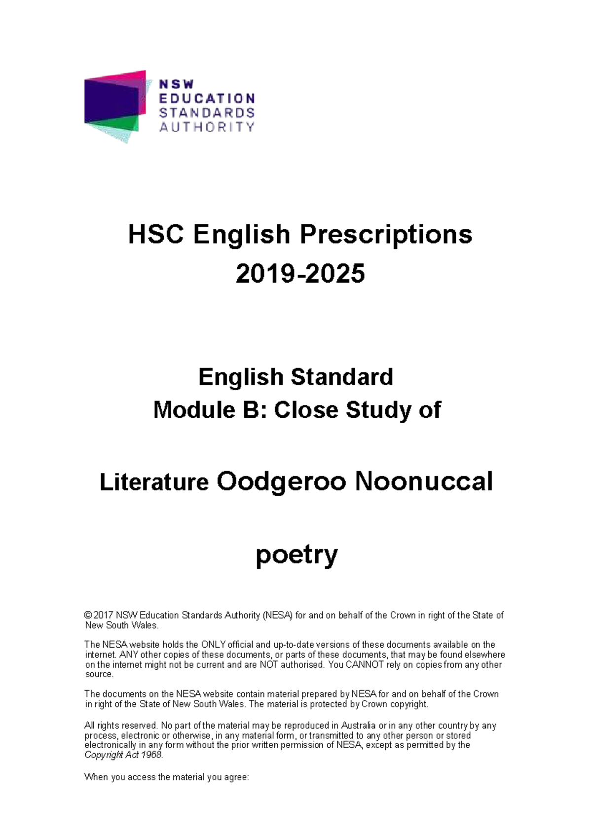 HSC English Standard Module B: Close Study of Oodgeroo Noonuccal Poetry ...