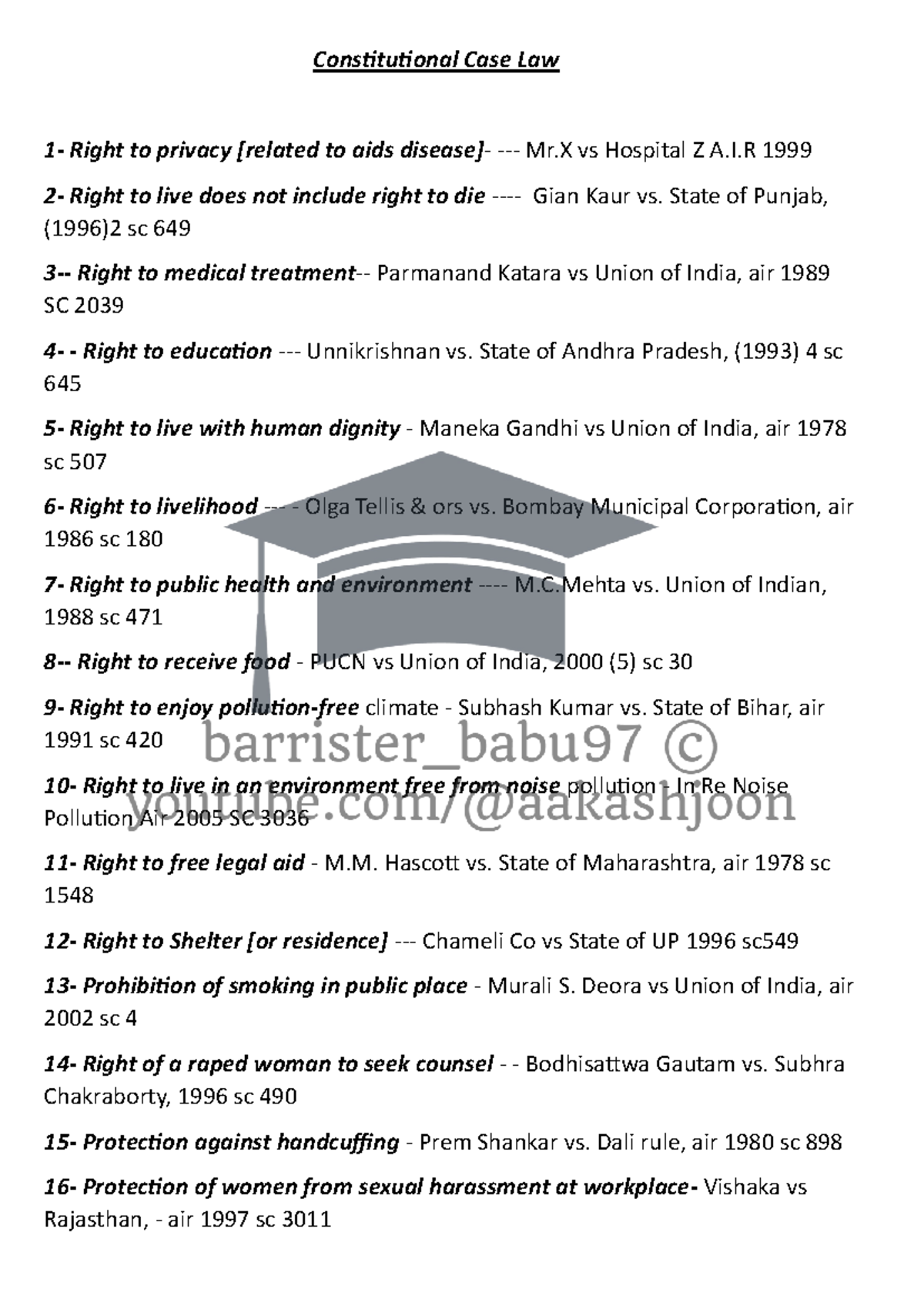 Constitutional Case Law: Key Rights and Landmark Judgments - Studocu