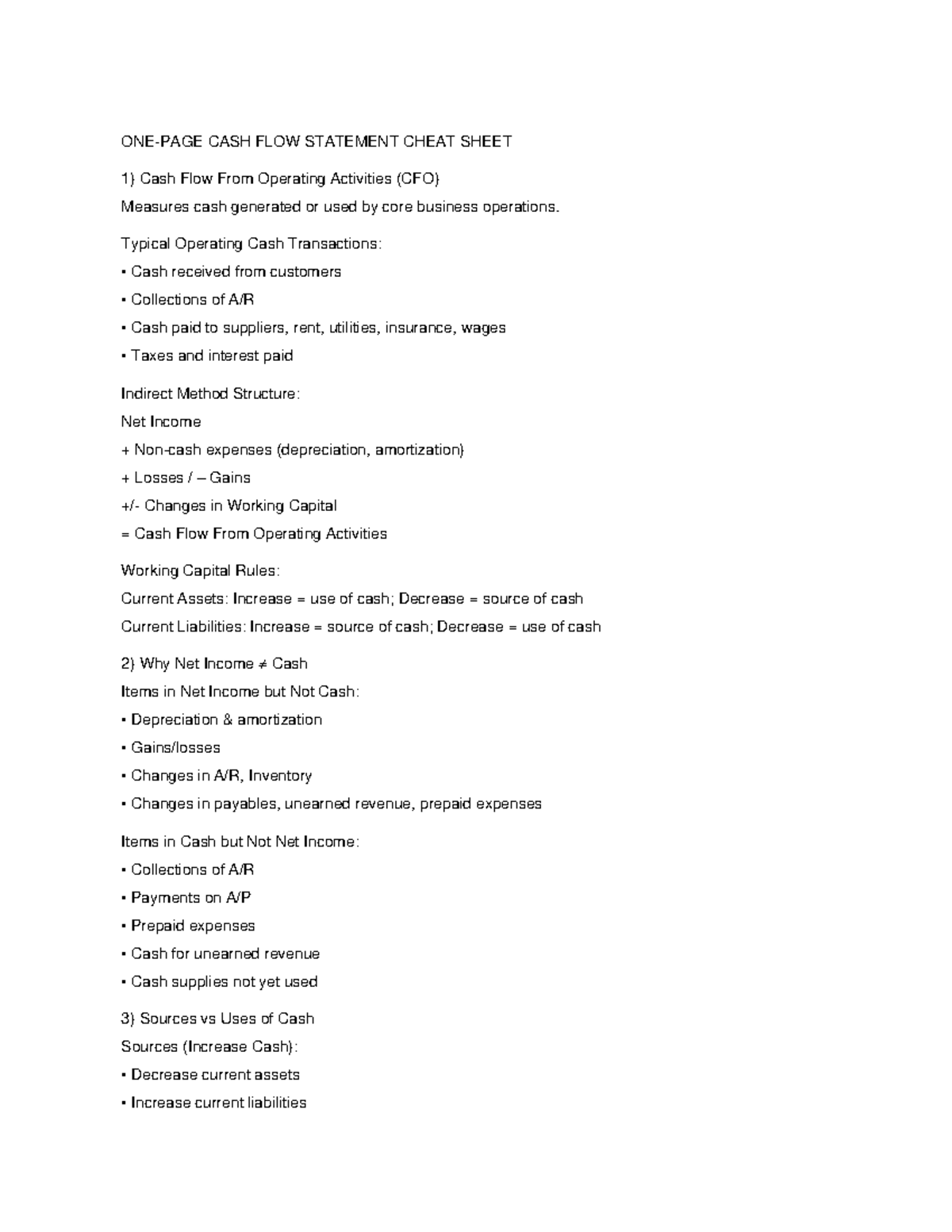 CASH FLOW STATEMENT CHEAT SHEET - CFS Practice Guide - Studocu