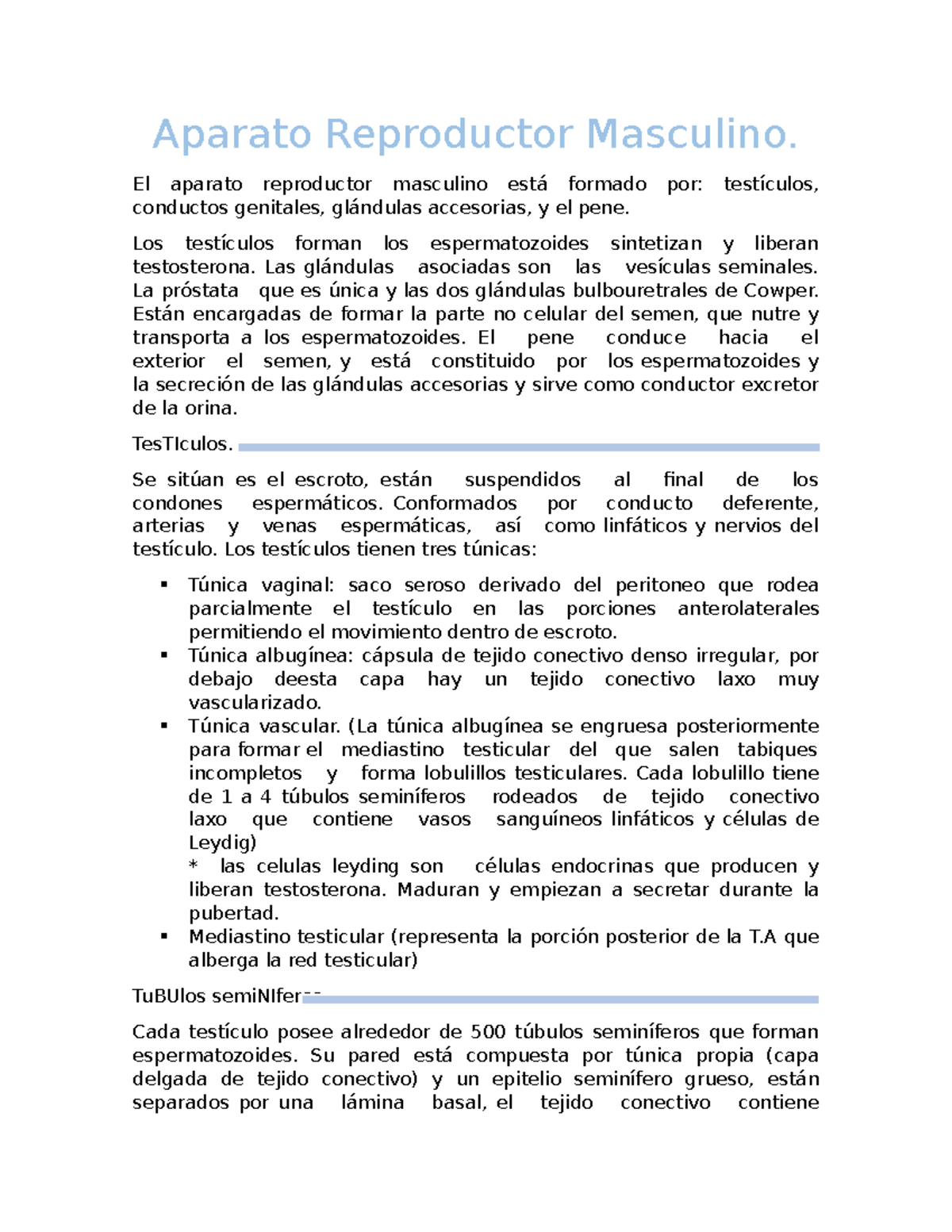 Resumen Histo Aparato Reproductor Masculino - Aparato Reproductor Masculino. El aparato ...