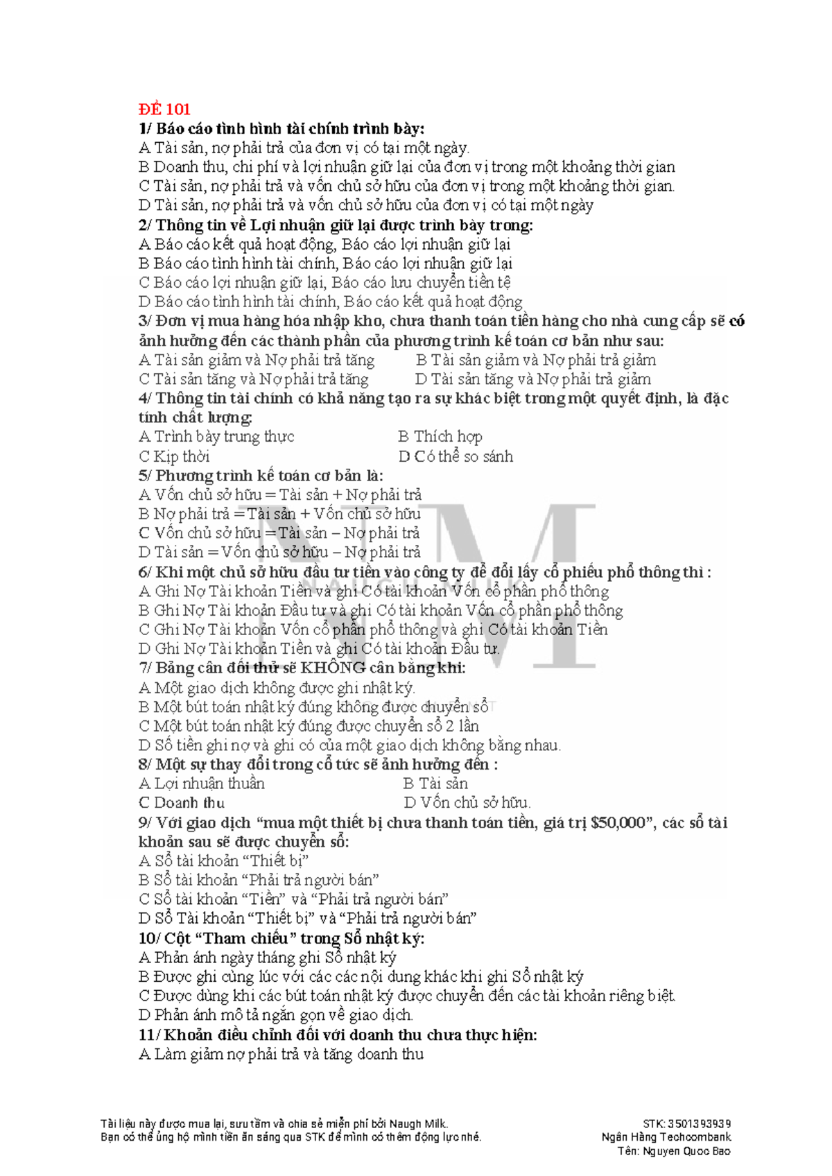 Đề Ôn Cuối Kỳ - NLKT: Tài Chính Doanh Nghiệp và Kế Toán - Studocu
